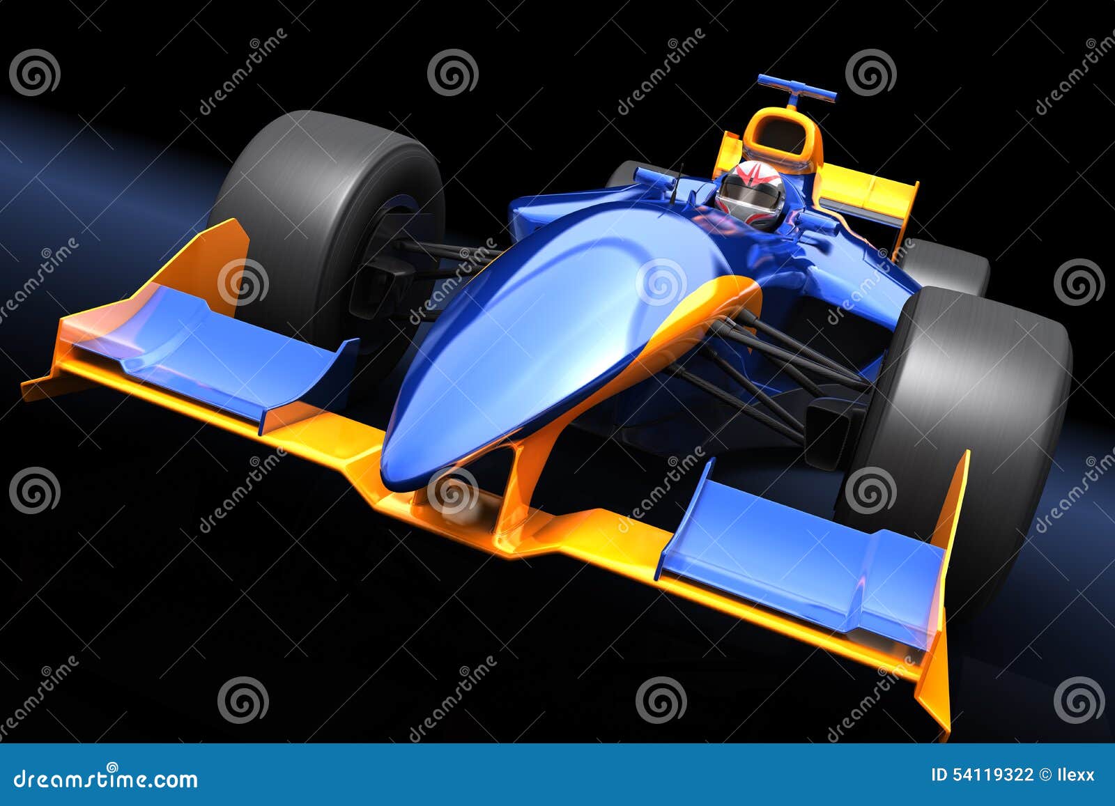 Blue Race Car With Green Windows And Orange Detailes And Grey Rear ...