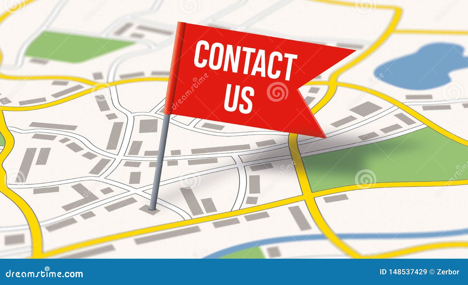 A Generic City Map with a Flag Pin - Contact Us Stock Illustration ...