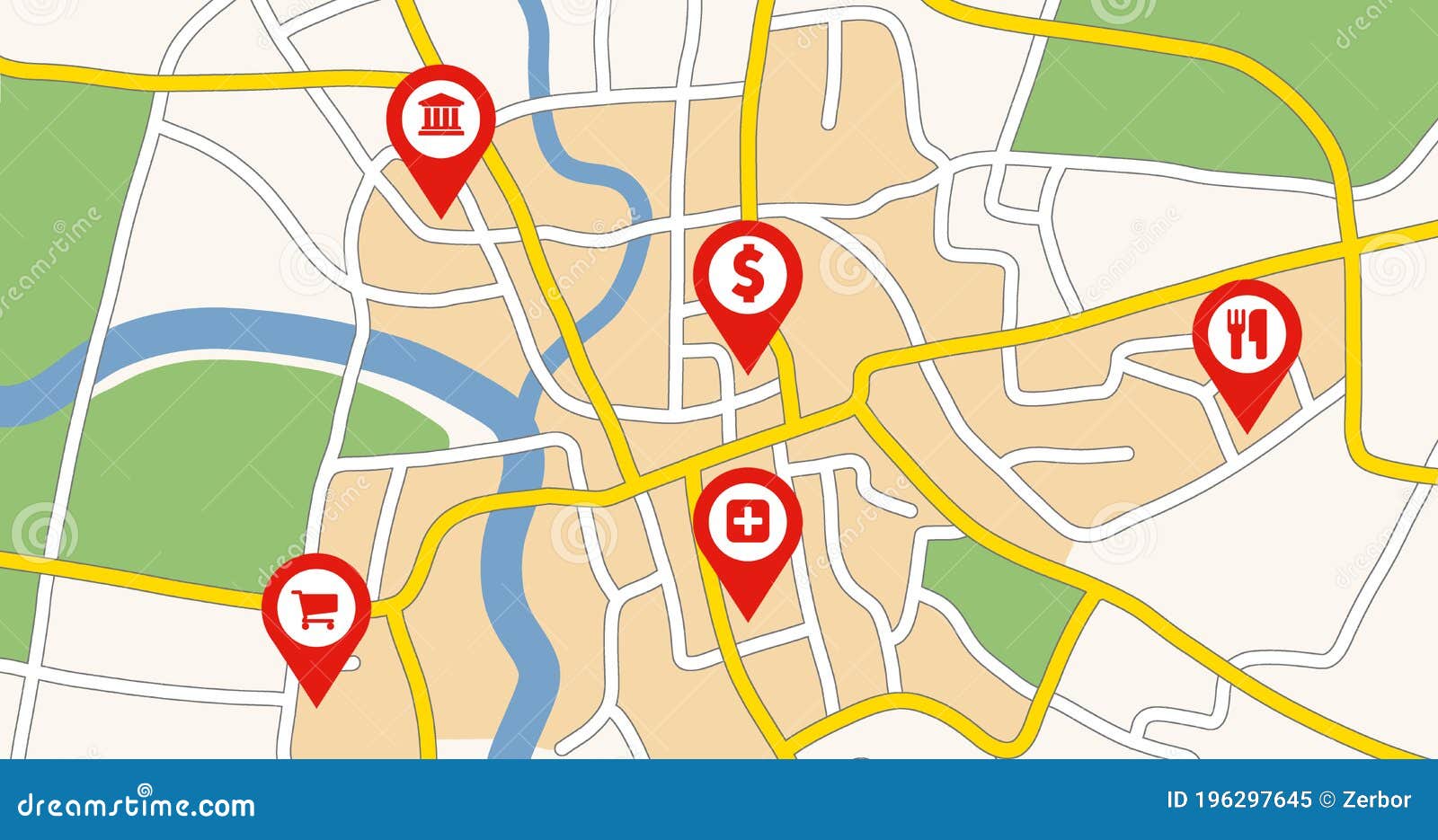 A Generic City Map with Icons Stock Illustration - Illustration of ...