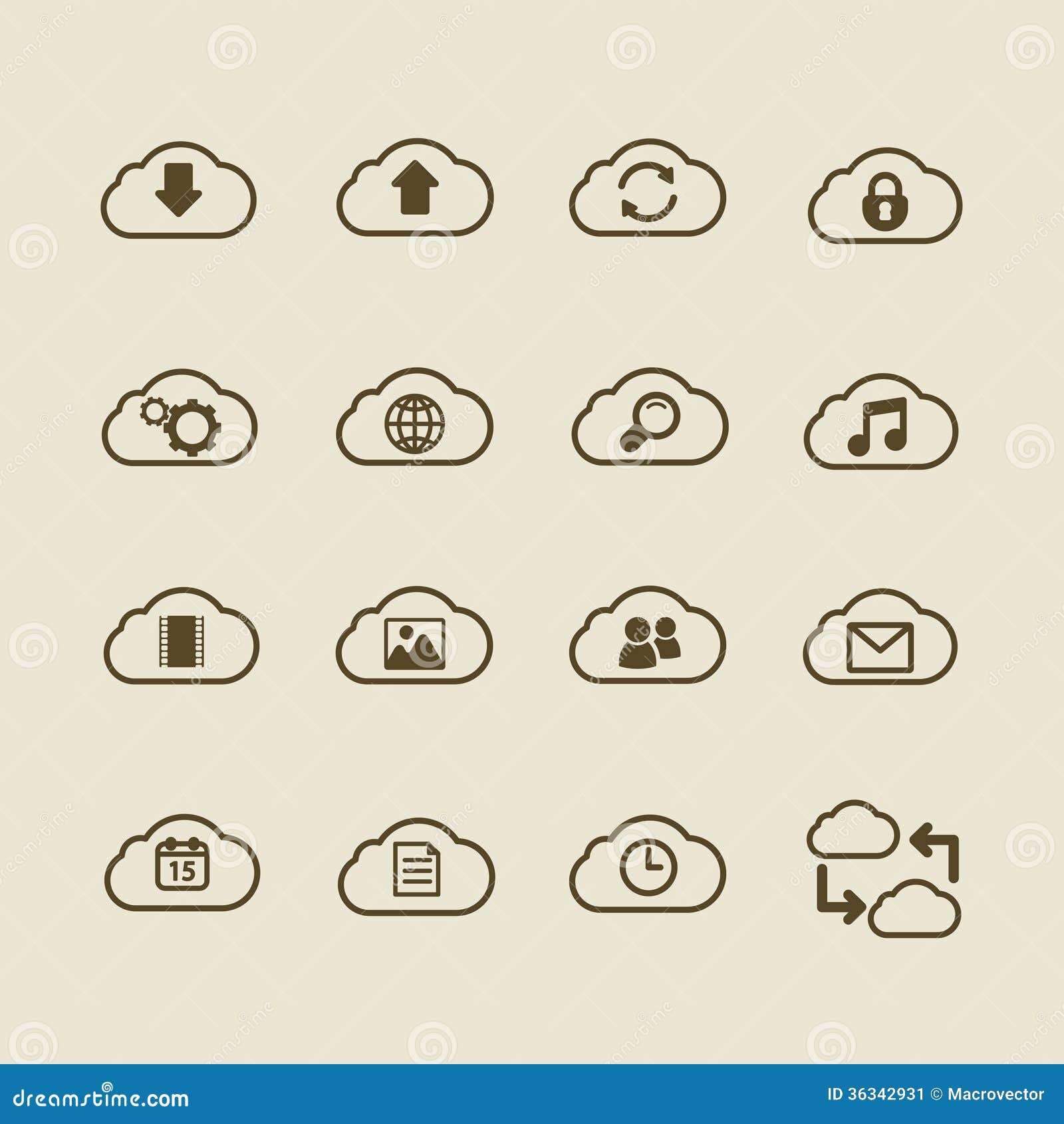 Generic Cloud Computing Iconset, Contour Flat Stock Vector - Illustration of media, cloud: 36342931