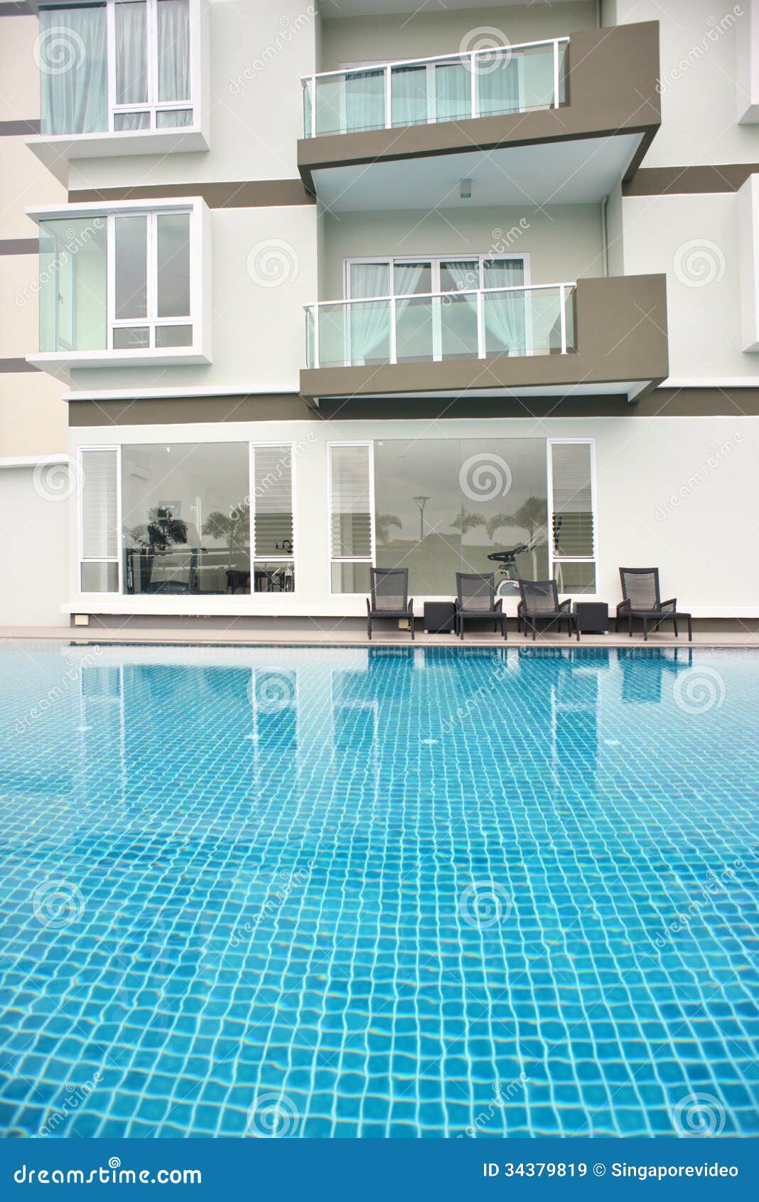 Generic Condominium Outdoor with Swimming Pool Stock Image - Image of ...