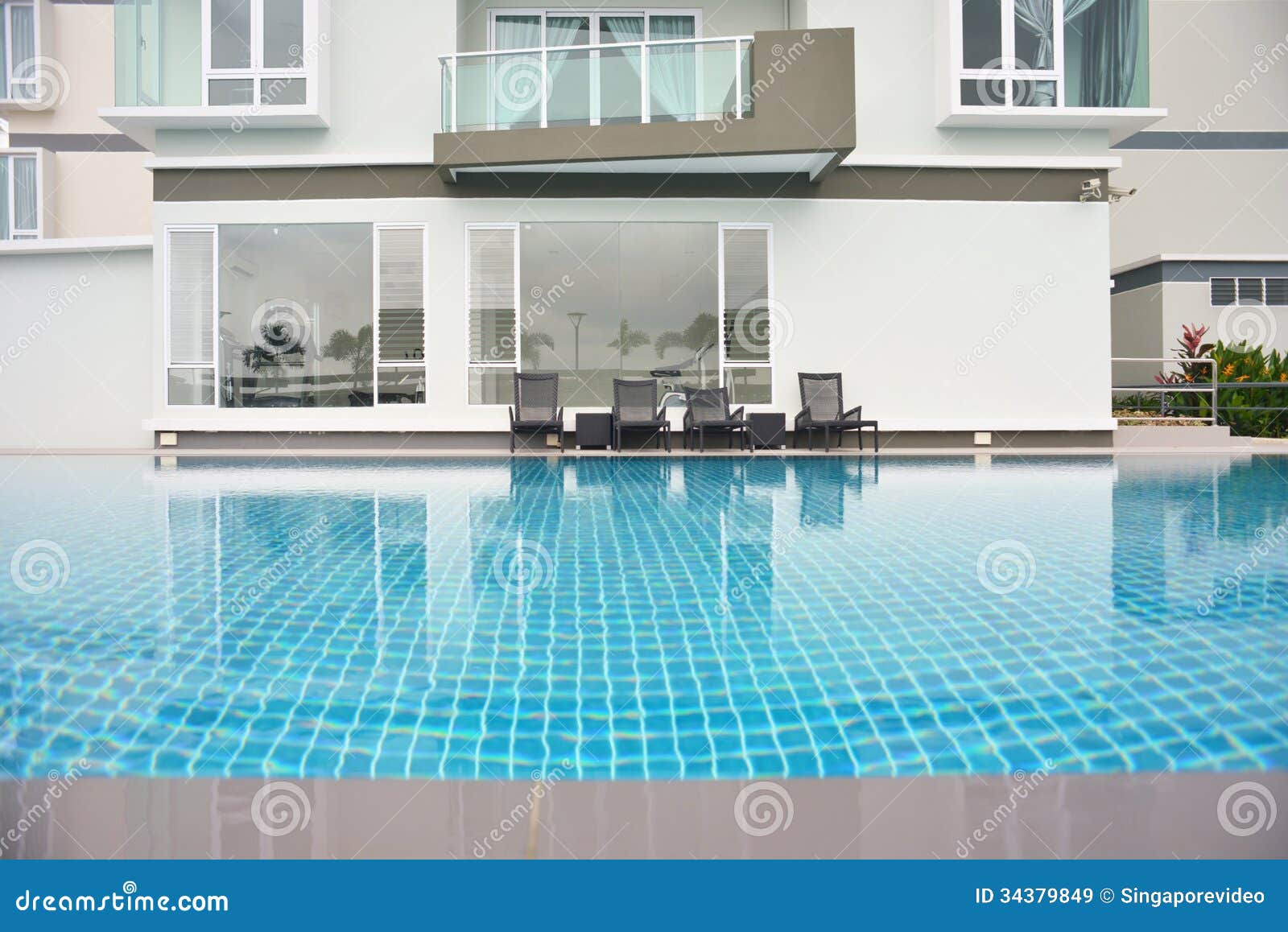 Generic Condominium Outdoor with Swimming Pool Stock Image - Image of ...