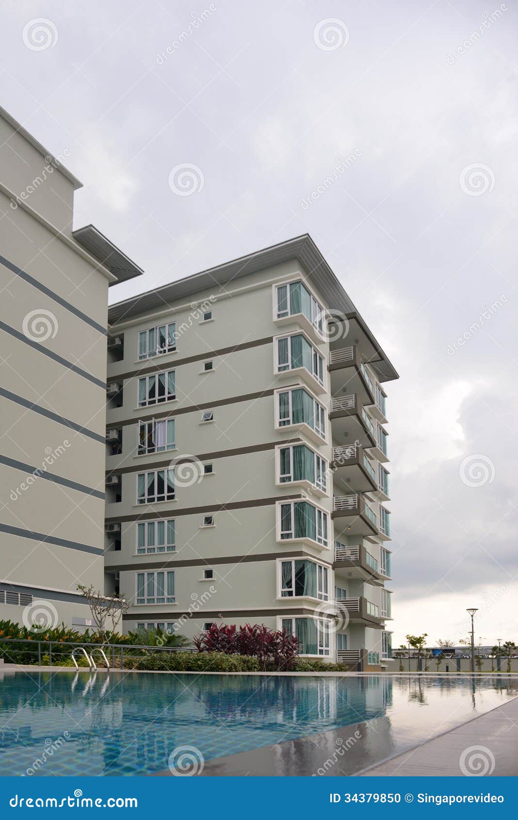 Generic Condominium Outdoor with Swimming Pool Stock Photo - Image of ...