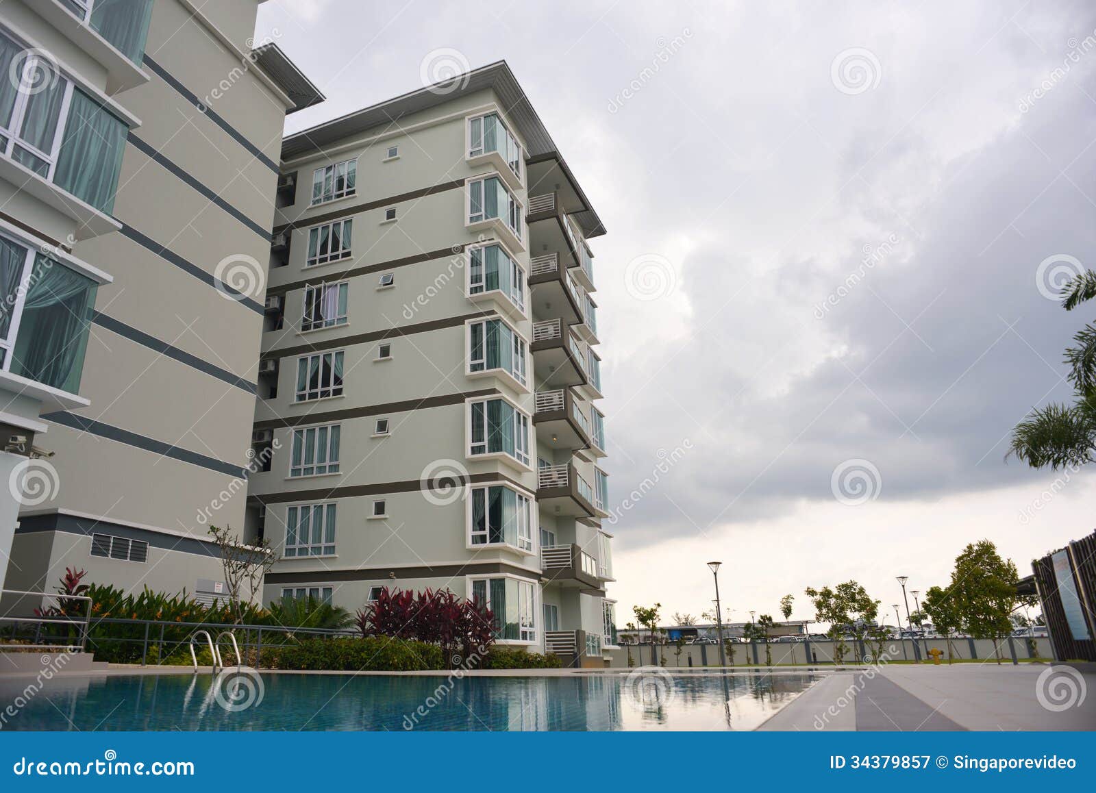 Generic Condominium Outdoor with Swimming Pool Stock Image - Image of ...
