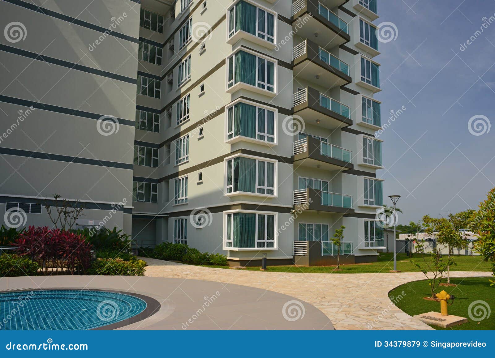 Generic Condominium Outdoor with Swimming Pool Stock Image - Image of ...