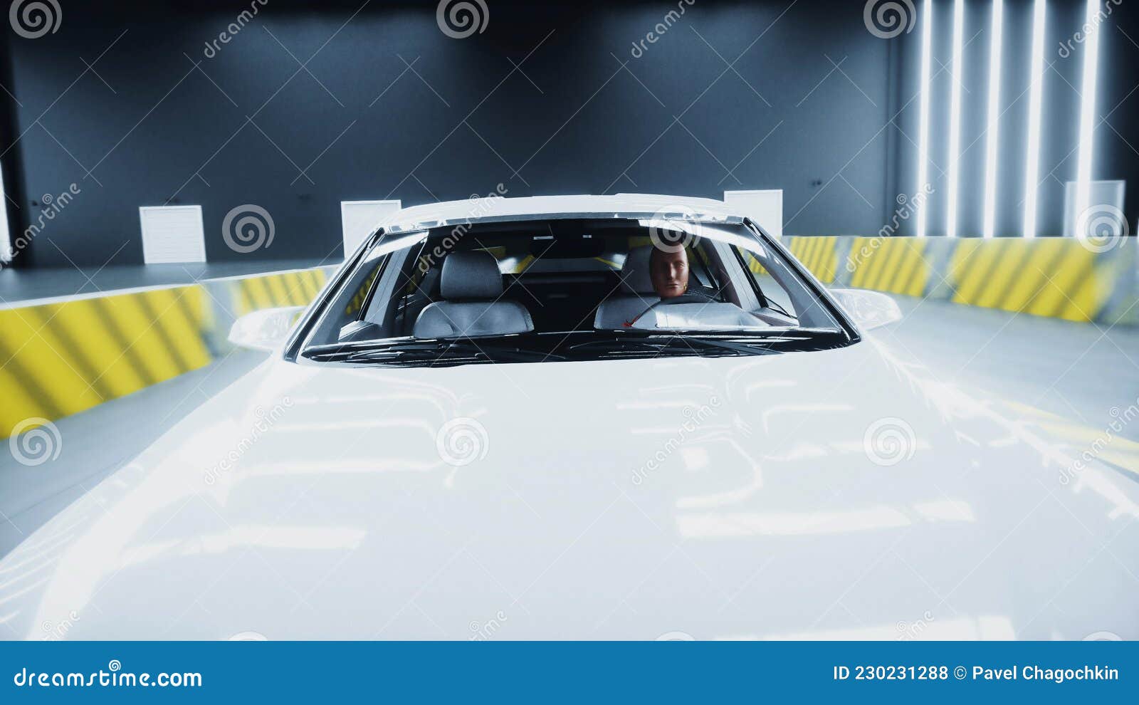 Generic 3d Car Crash Test with Crashtest Dummy. Car Destruction. 3d ...