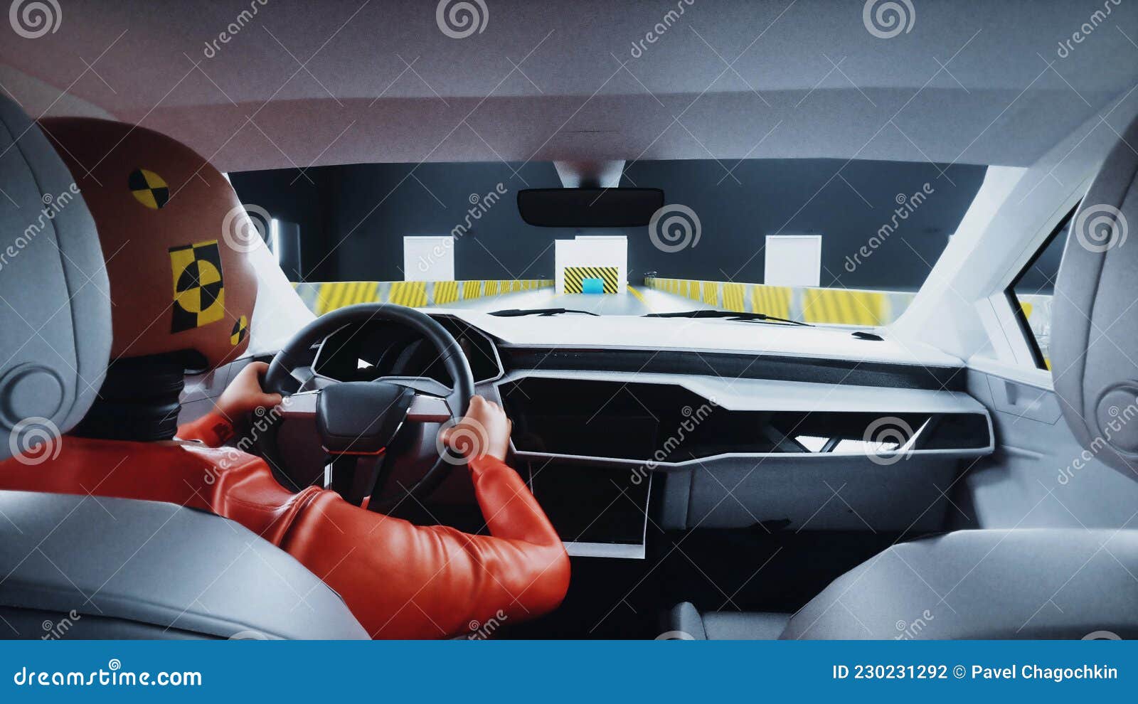 Generic 3d Car Crash Test with Crashtest Dummy. Car Destruction. 3d ...