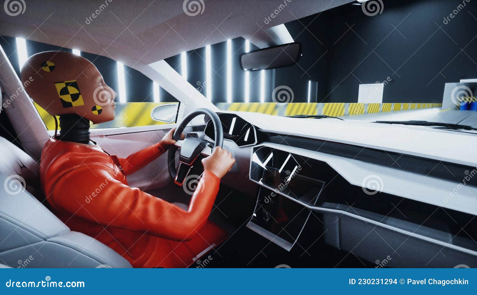 Generic 3d Car Crash Test with Crashtest Dummy. Car Destruction. 3d ...