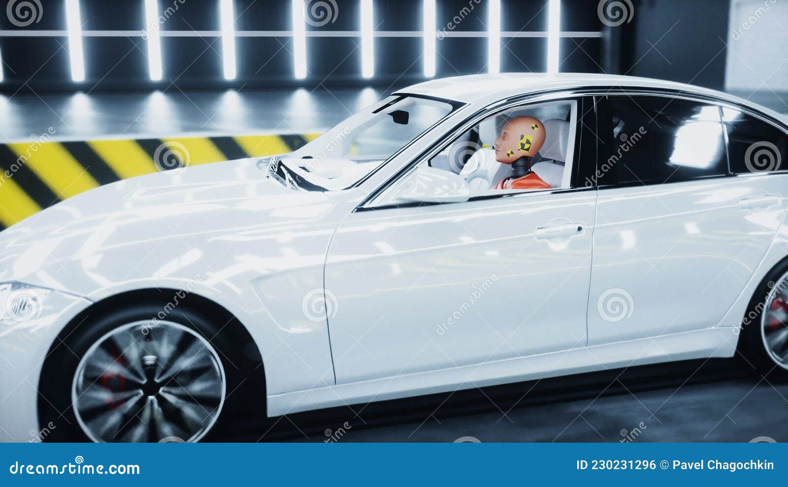 Generic 3d Car Crash Test with Crashtest Dummy. Car Destruction. 3d ...