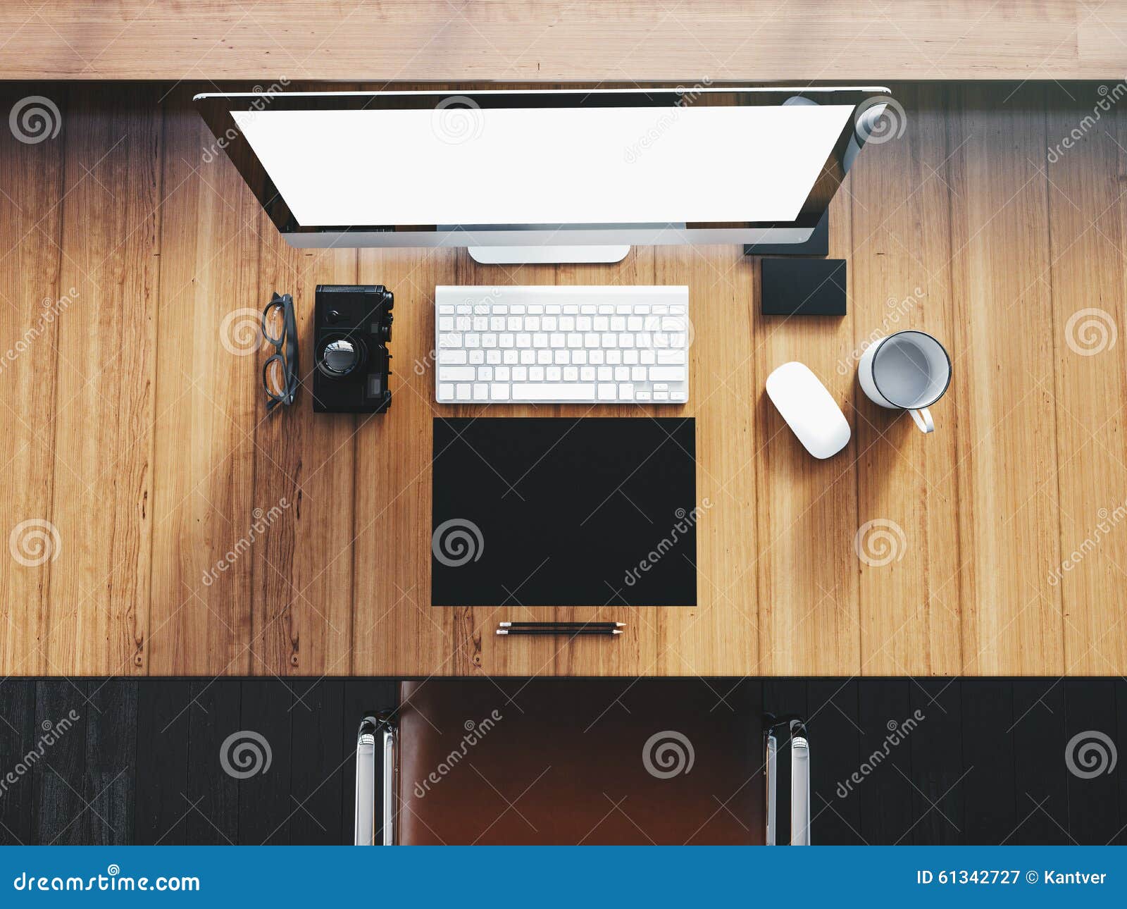 Generic Design Desktop Computer on the Wooden Stock Image - Image of ...
