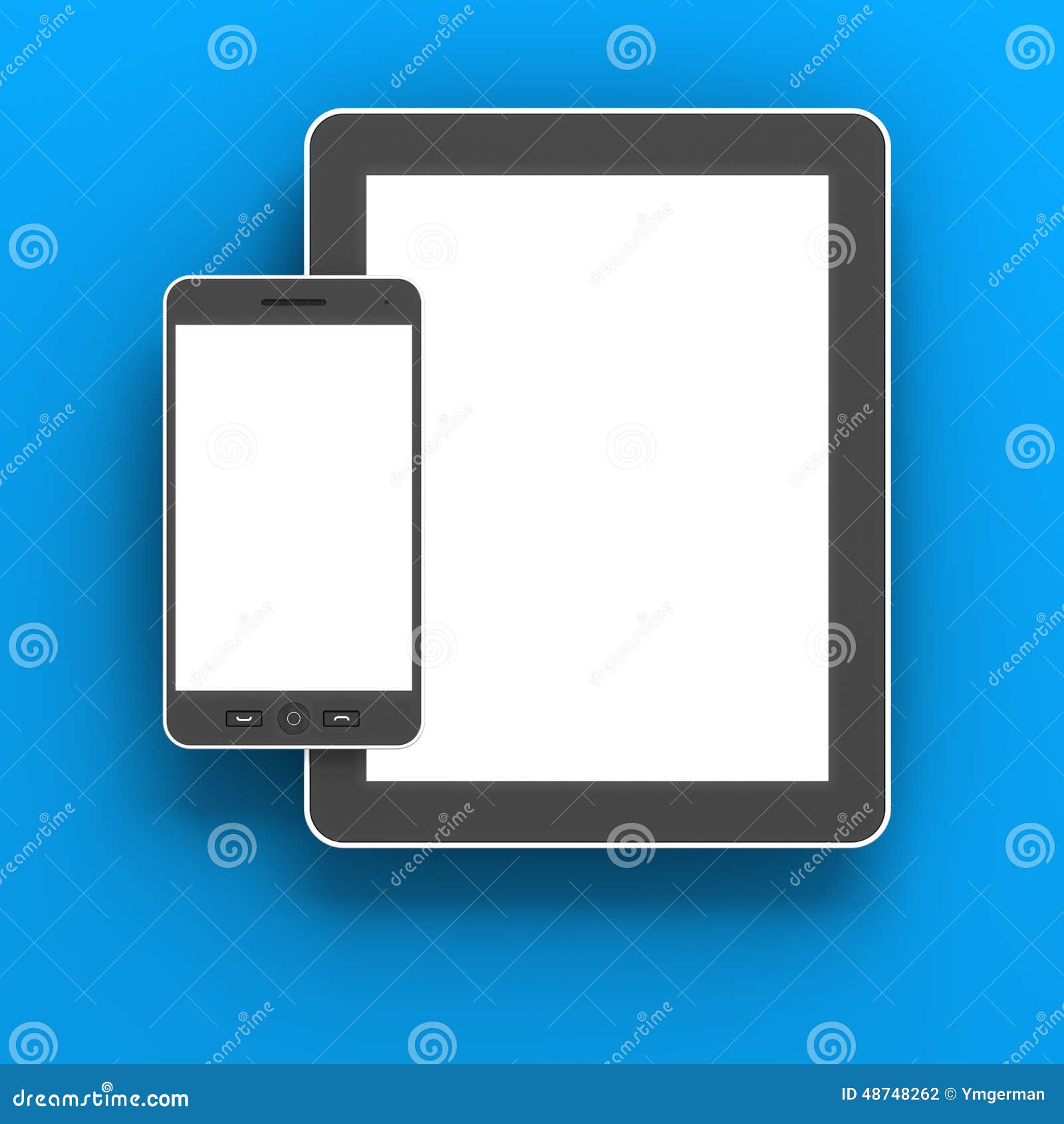 Generic Digital Tablet and Smartphone Against Blue Stock Illustration ...