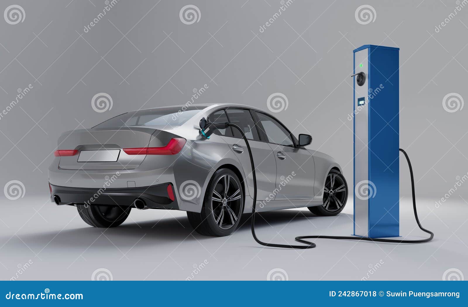 Generic Electric Vehicle EV Hybrid Car Is Being Charged From A Wallbox ...