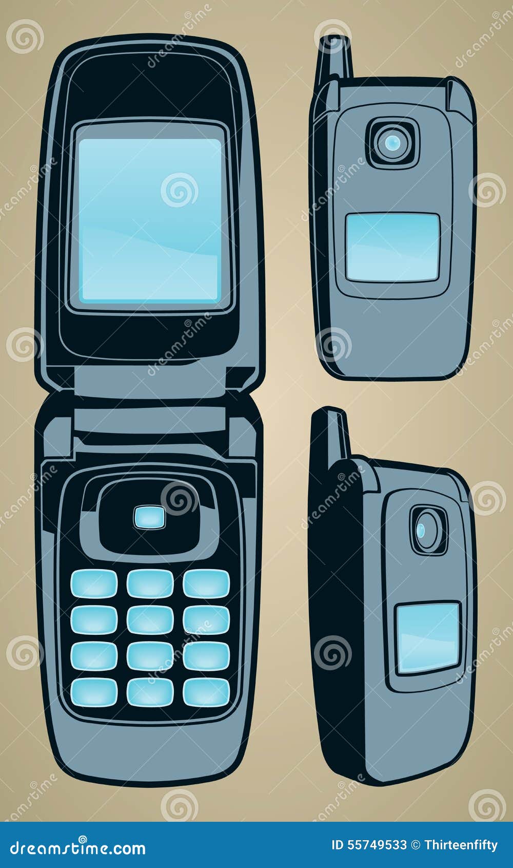 Retro Flip Cell Phone Communications Vector Graphic Illustration Stock ...