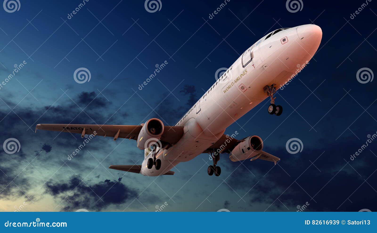 Generic Jet Airliner in a Beautiful Cloudy Sky 3d Rendering Stock ...