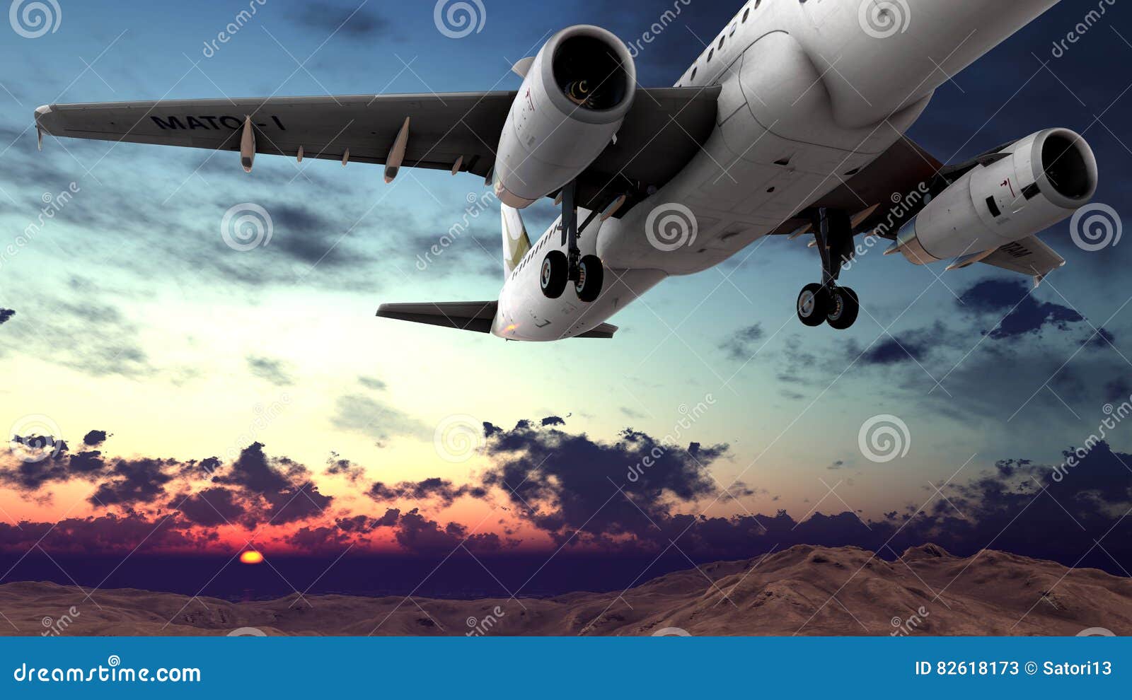 Generic Jet Airliner in a Beautiful Cloudy Sky 3d Rendering Stock ...