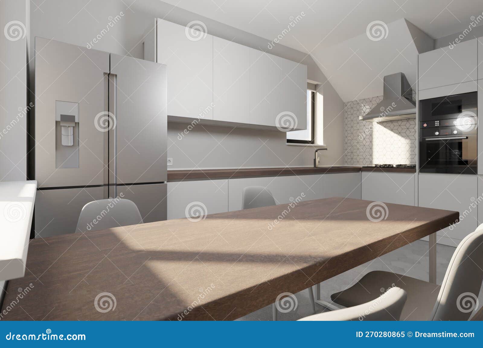 Generic Kitchen Interior, Bright and Sunlit Modern Design in 3d ...