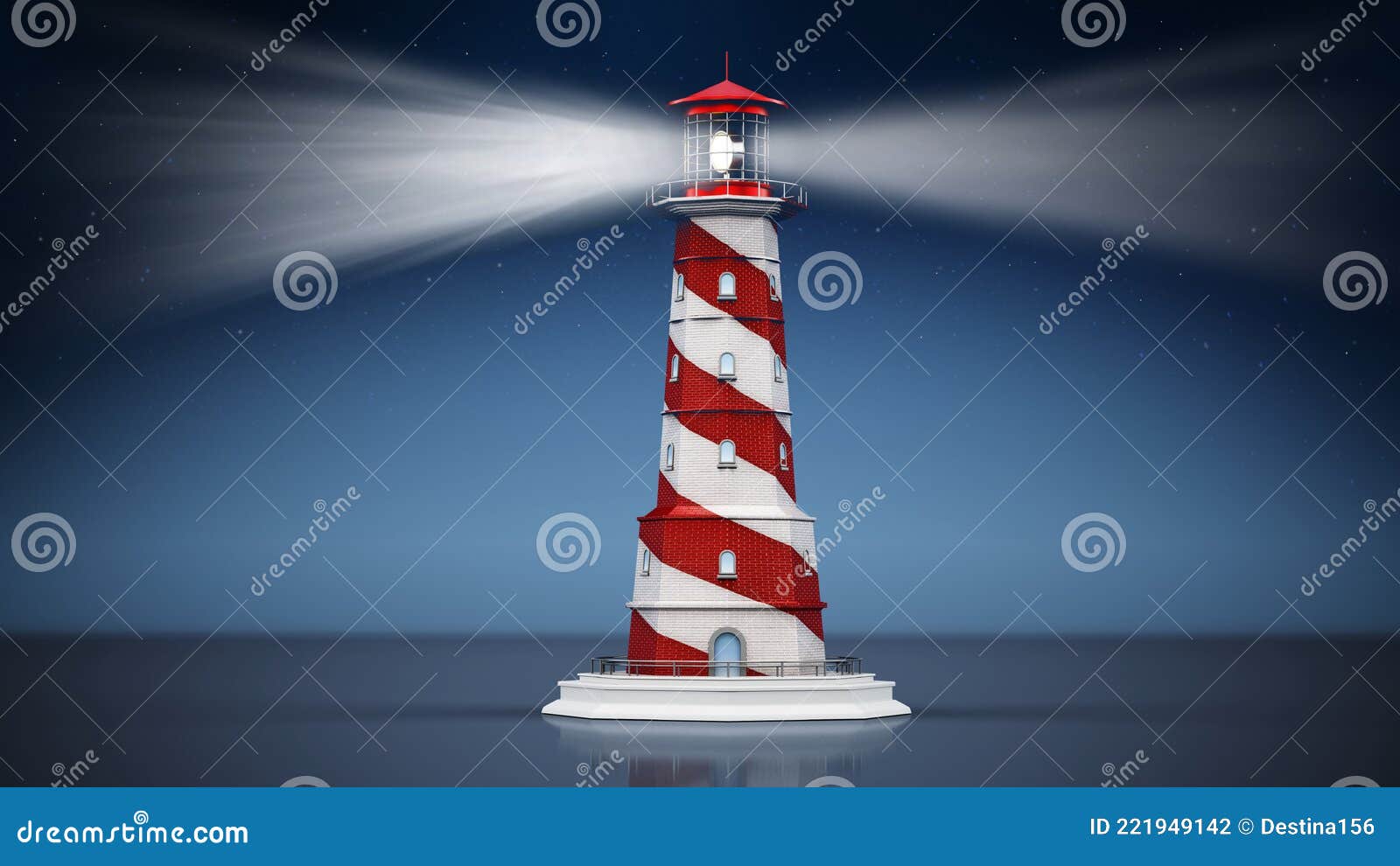 Generic Lighthouse Emitting Light on Dark Night Background. 3D ...
