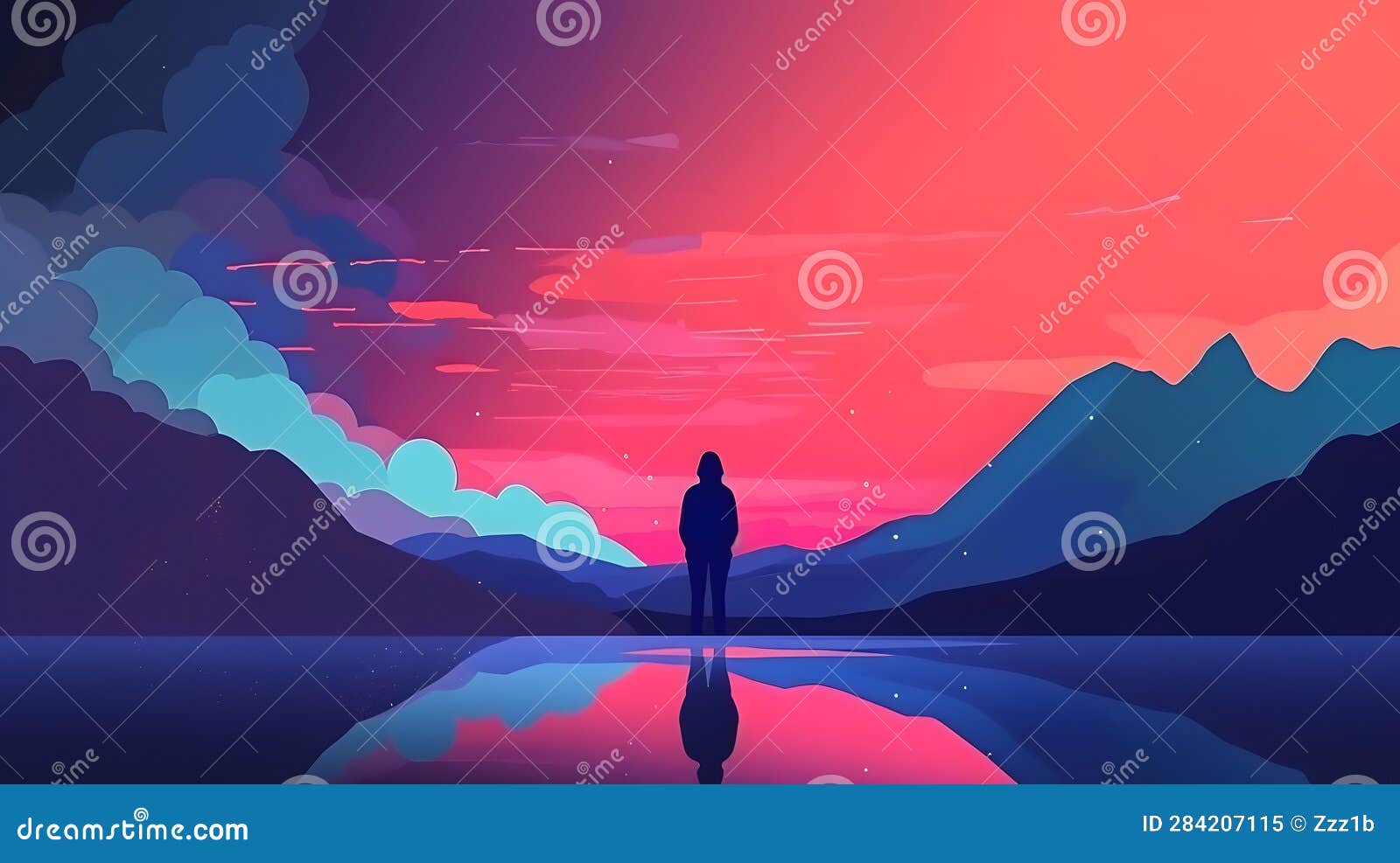 Generic Low-fi Synthvawe Gradient Night Landscape in Neon Colors with ...