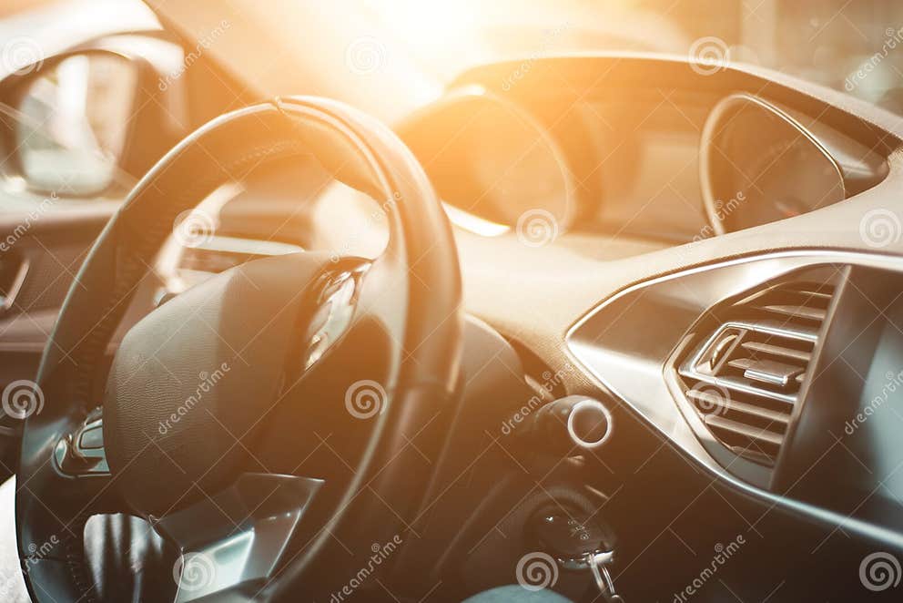 Generic Modern Car Interior in the Sunlight Stock Image - Image of ...