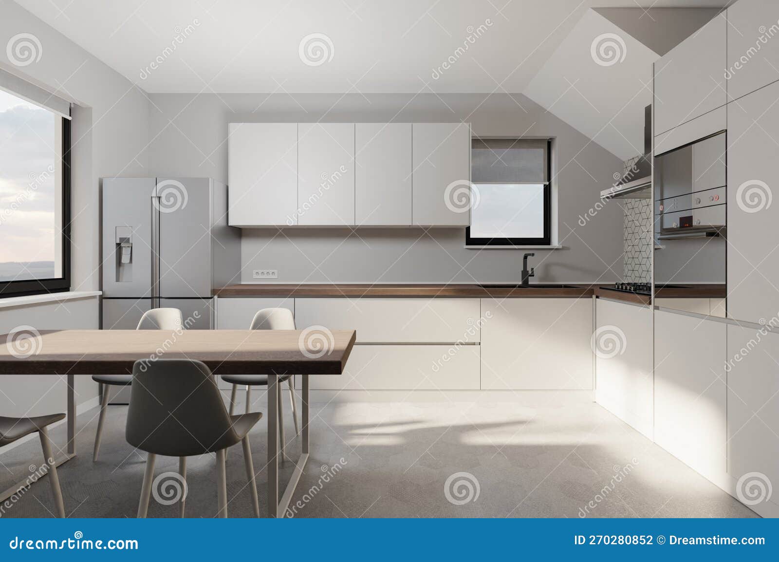 Generic Modern Kitchen Interior Design, 3d Rendering Mockup. Stock ...