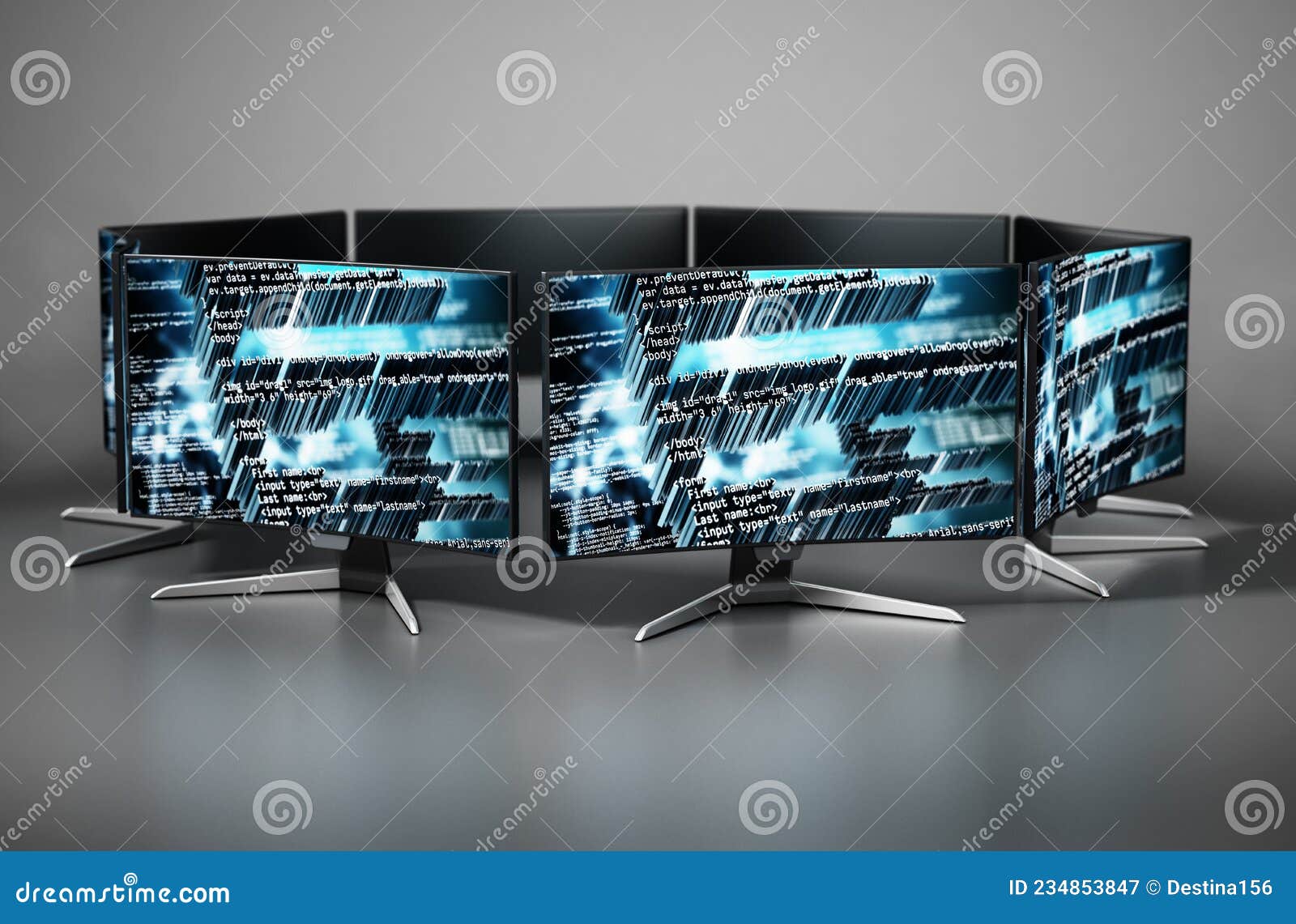 Generic Monitors with Code Wallpapers. 3D Illustration Stock ...