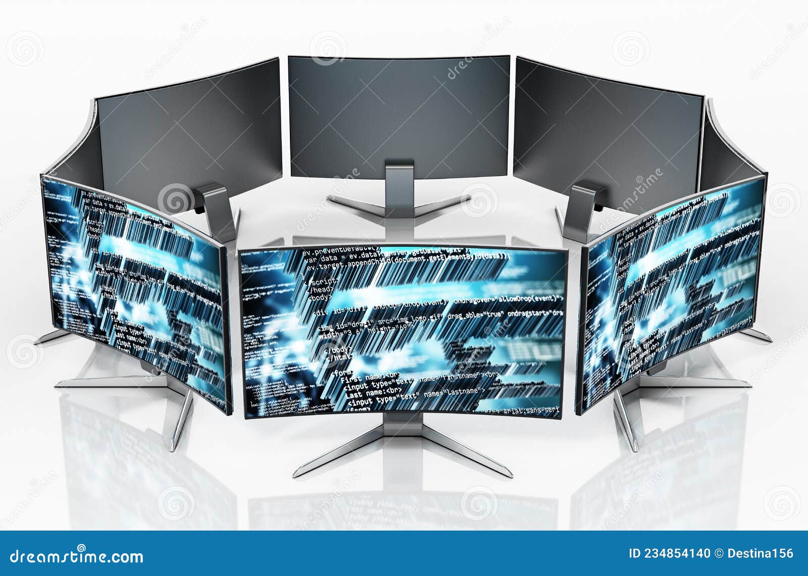 Generic Monitors with Code Wallpapers Isolated on White Background. 3D ...