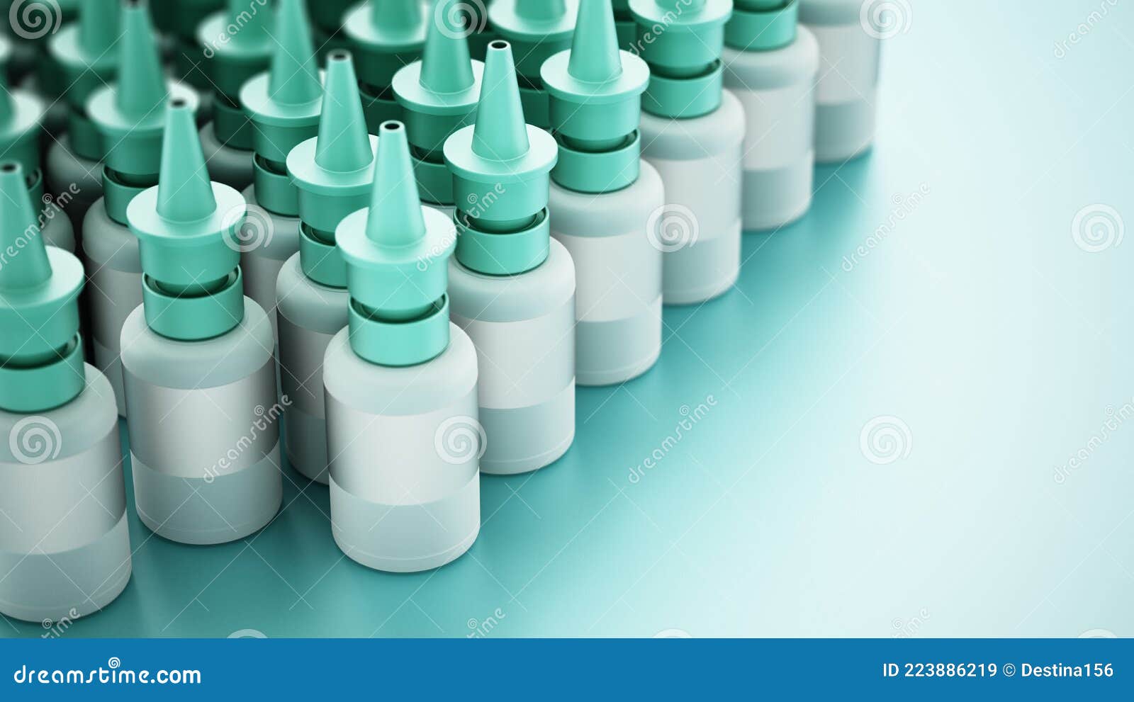 Generic Nasal Spray Bottles Ina Row. 3D Illustration Stock Illustration ...
