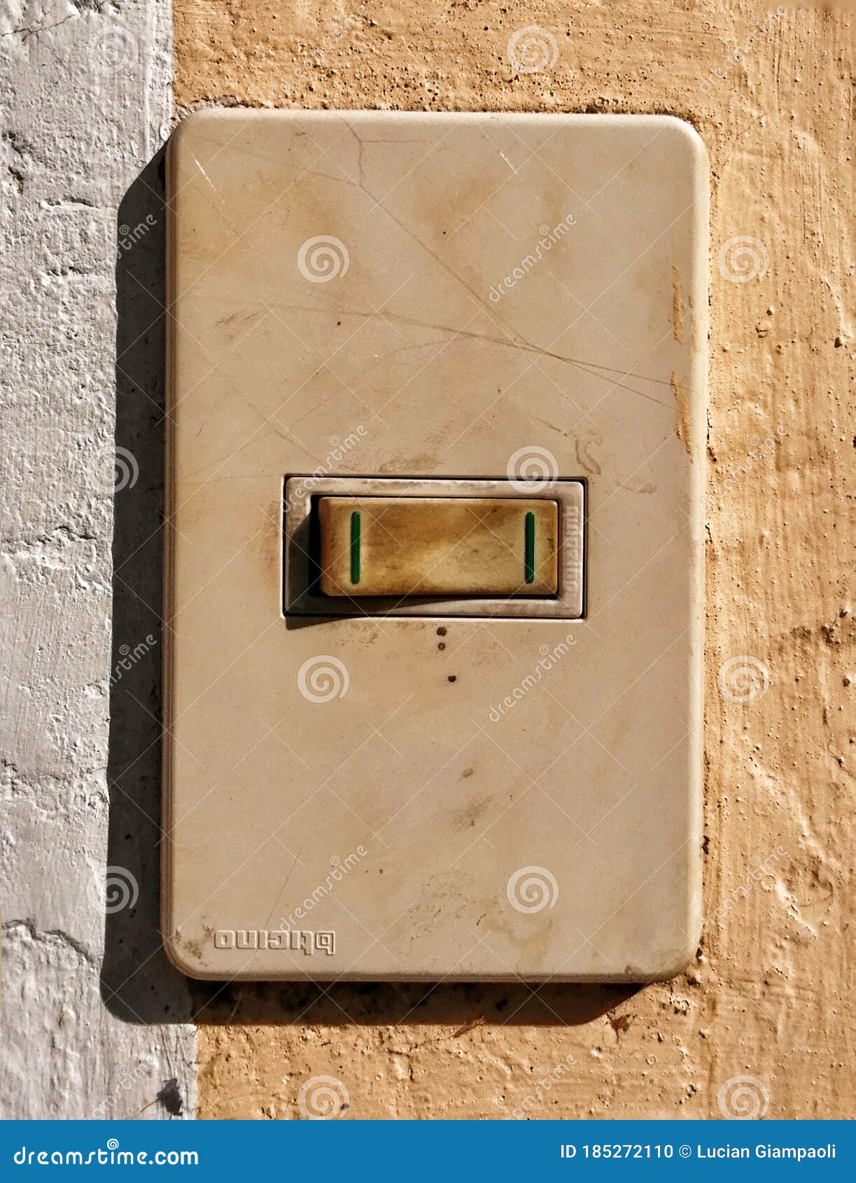 Generic Old Light Switch Being Hit by Sunlight and Deteriorated Yellow ...