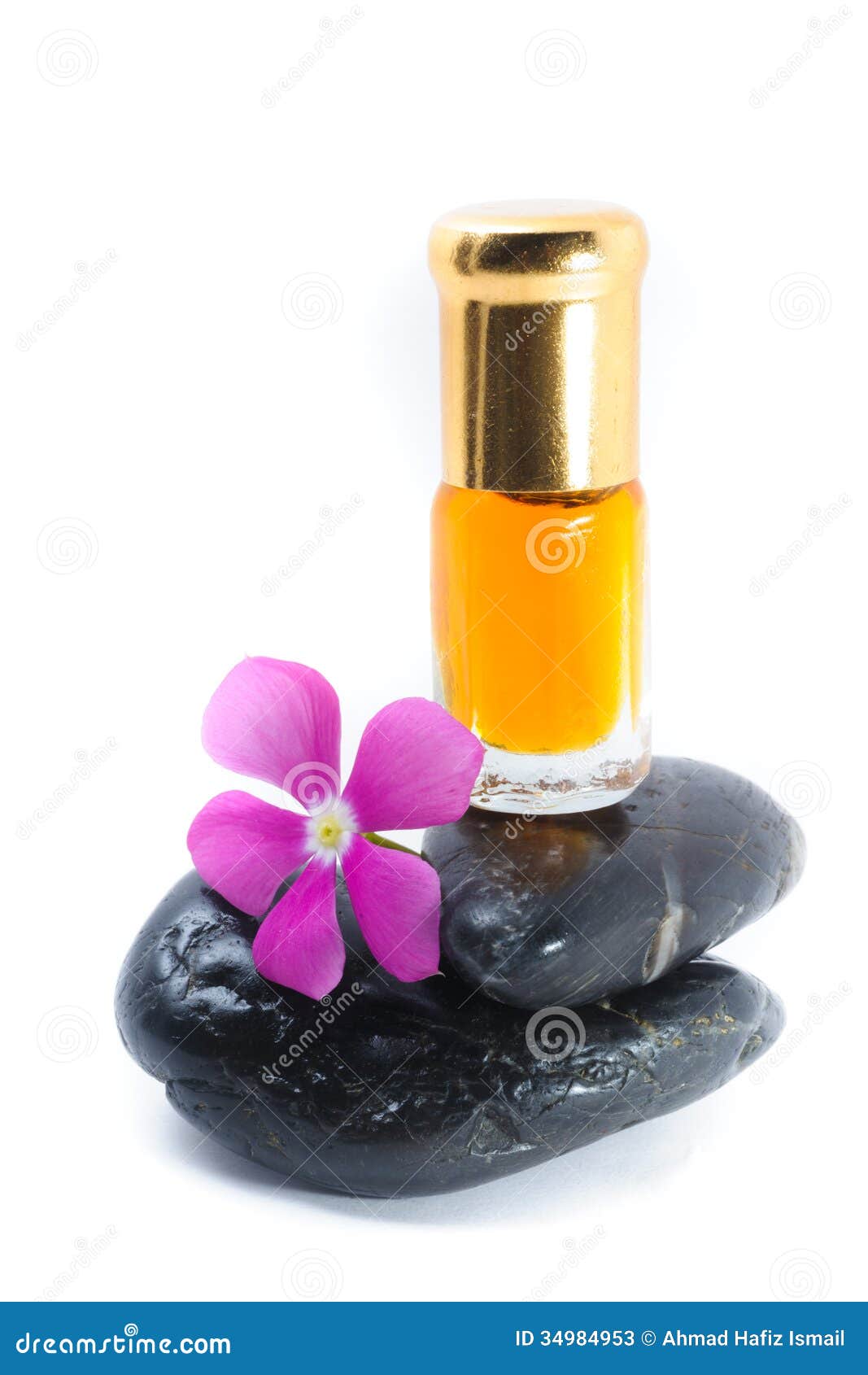 Generic Perfume and Purple Flower on Stone, White Background Stock ...