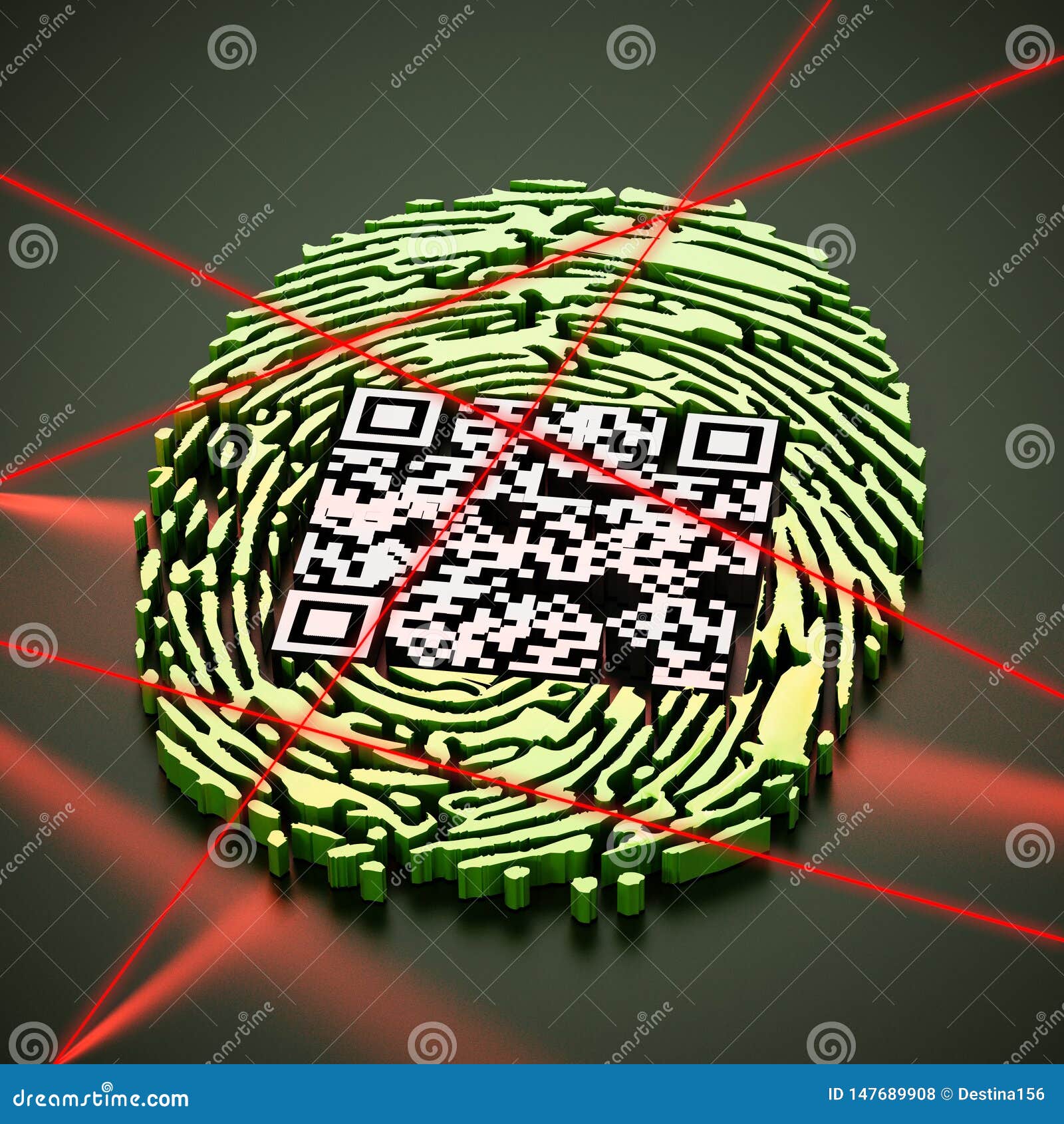 Generic QR Code Inside Fingerprint Being Scanned. 3D Illustration Stock ...