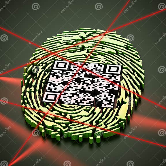 Generic QR Code Inside Fingerprint Being Scanned. 3D Illustration Stock ...
