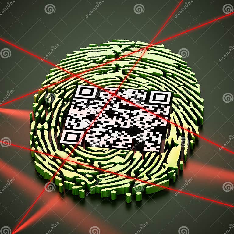 Generic QR Code Inside Fingerprint Being Scanned. 3D Illustration Stock ...