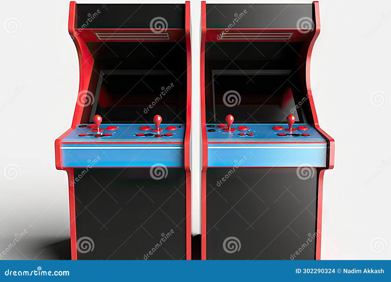 Generic Retro Arcade Machine Cabinet Two Players Blue Red Controls 3D ...