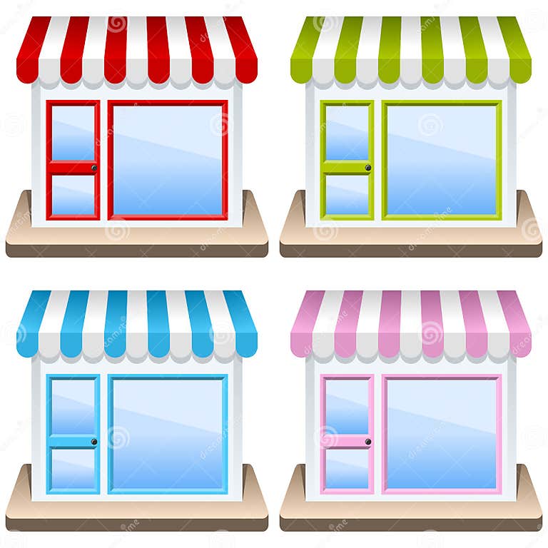 Generic Shop Building Icon Set Stock Vector - Illustration of colorful ...