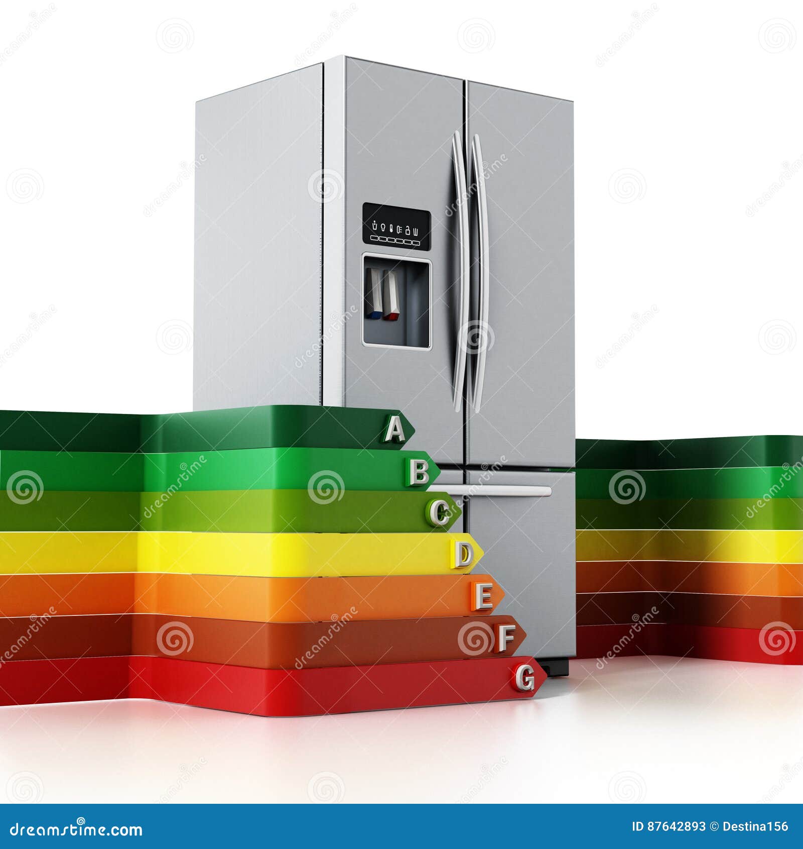 Generic Silver Refrigerator and Energy Efficiency Levels Chart. 3D ...