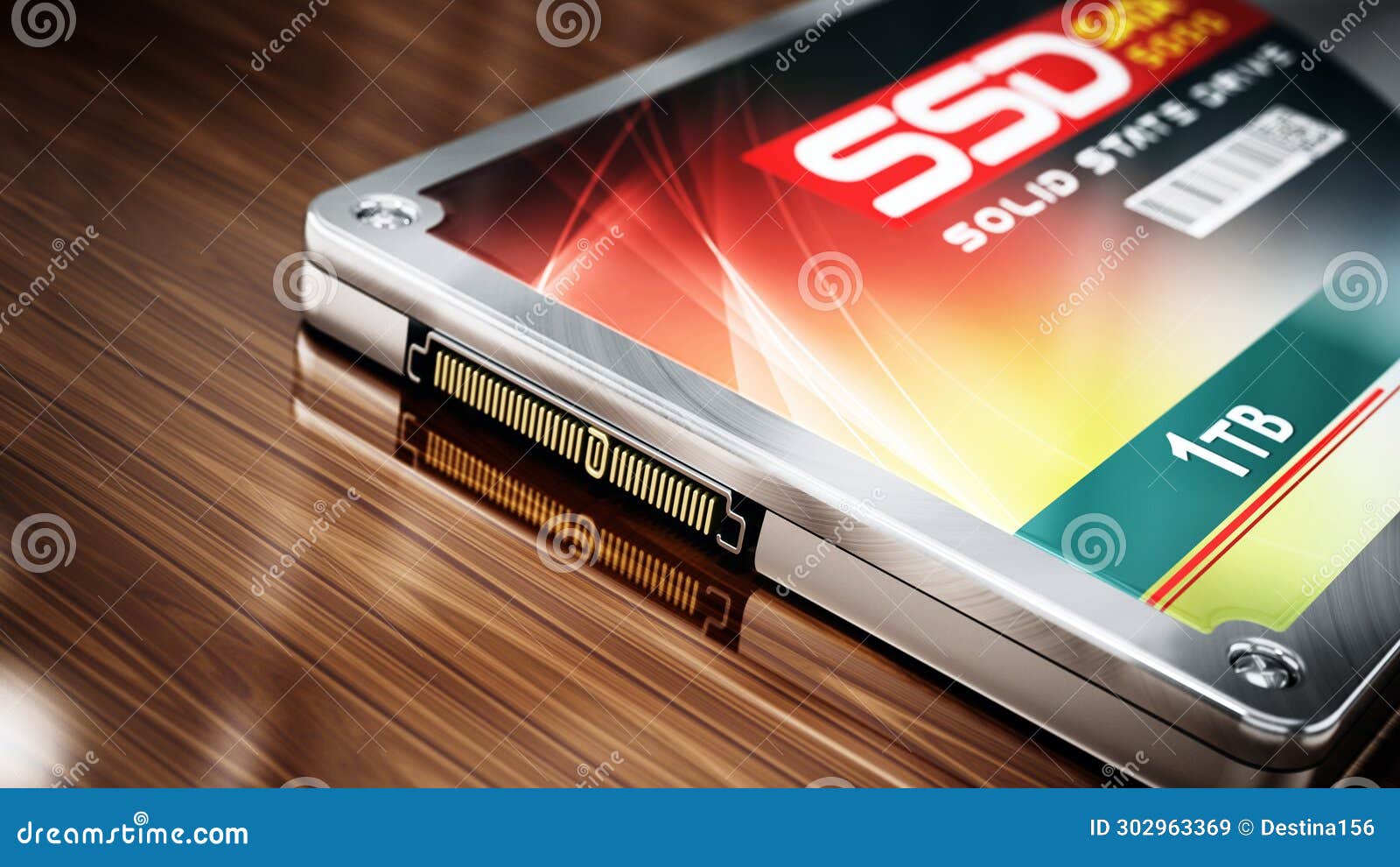 Generic SSD Standing on Wooden Table. 3D Illustration Stock ...