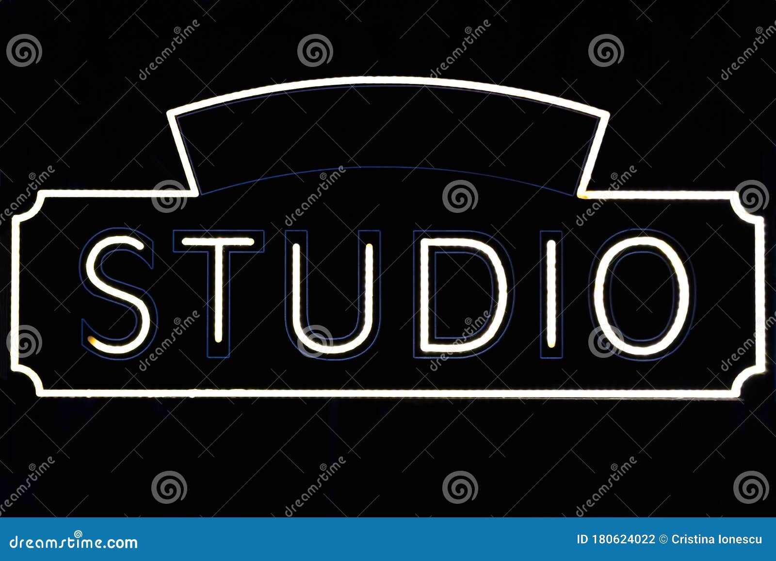 Generic Studio Light Sign with White Light on a Dark Black Surface ...