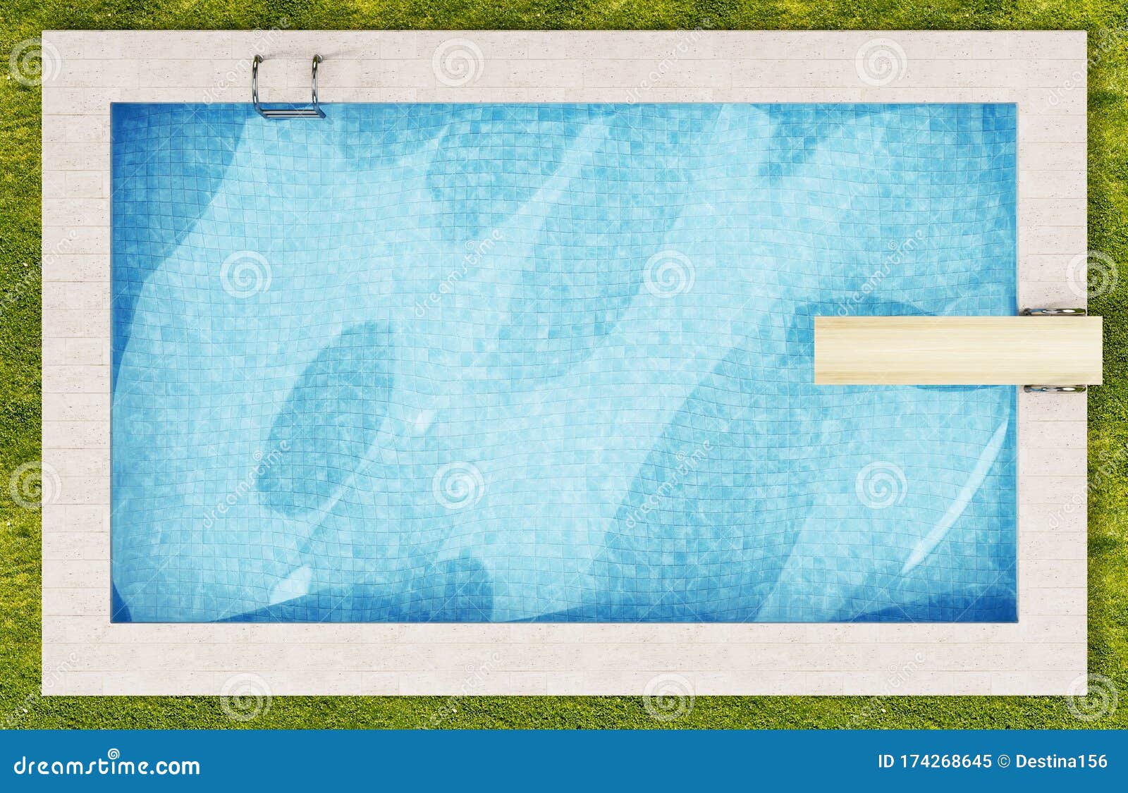 Generic Swimming Pool with Surrounding Grass. 3D Illustration Stock ...