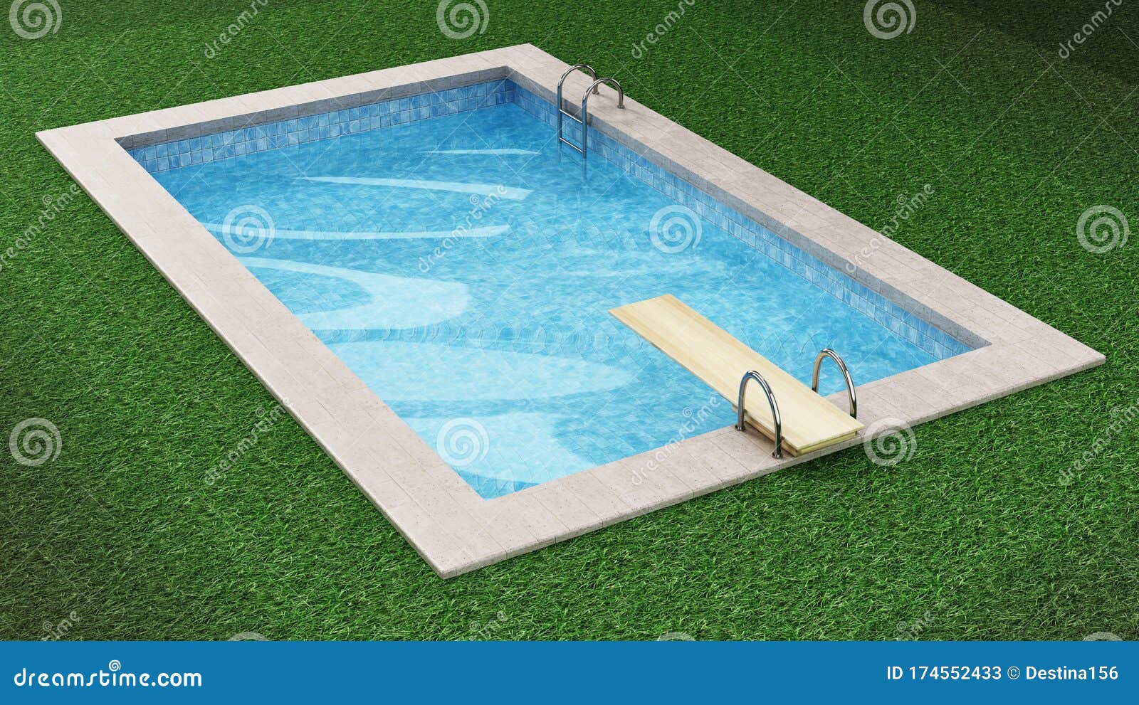 Generic Swimming Pool with Surrounding Grass. 3D Illustration Stock ...