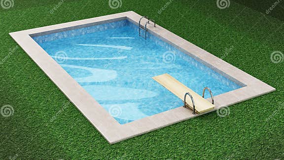 Generic Swimming Pool with Surrounding Grass. 3D Illustration Stock ...