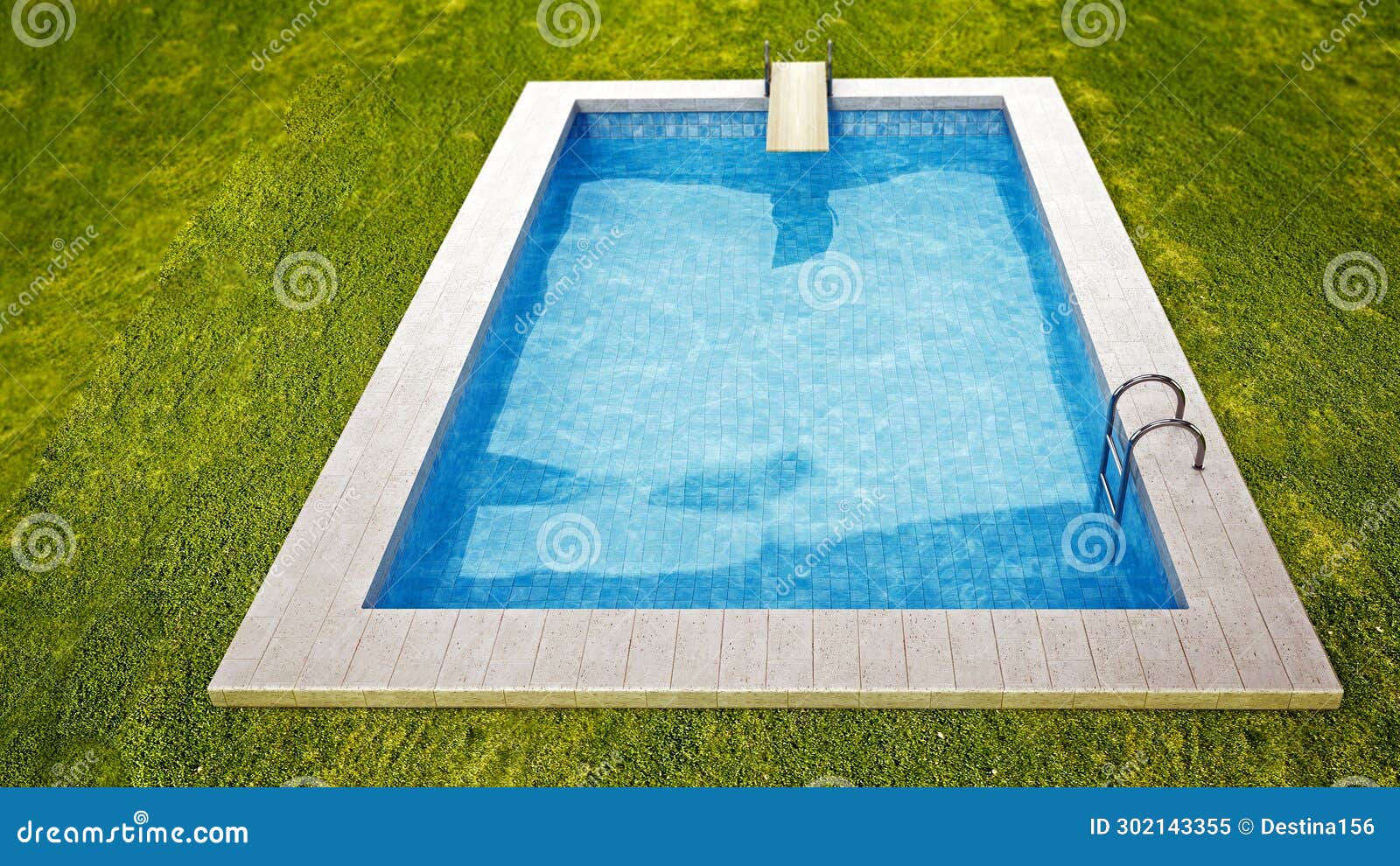 Generic Swimming Pool with Surrounding Grass. 3D Illustration Stock ...