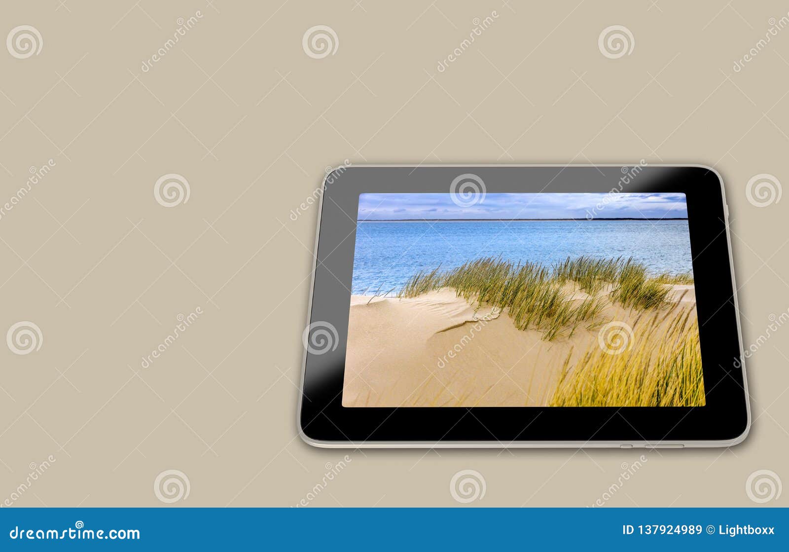 Generic Tablet with Beach Scene on Display Stock Illustration ...