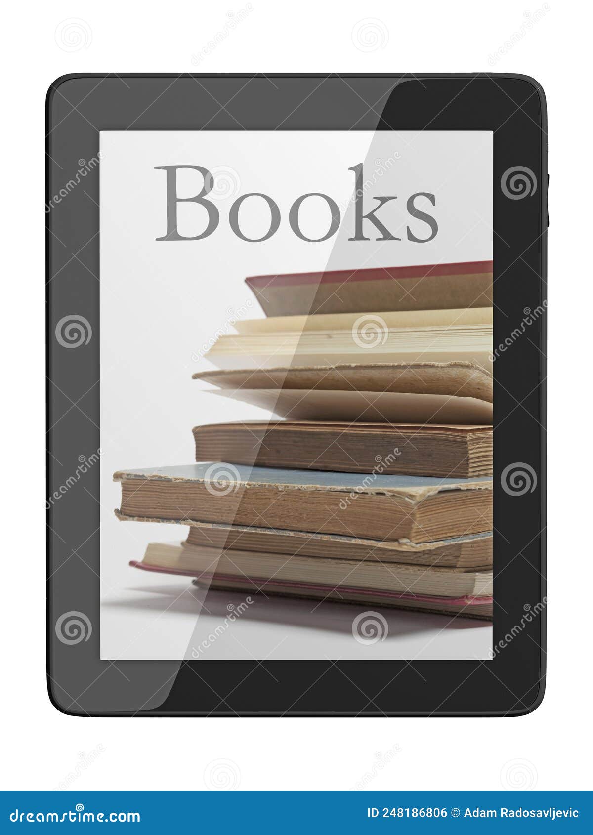 Generic Tablet Computer and Book - Digital Library Concept Stock Photo ...