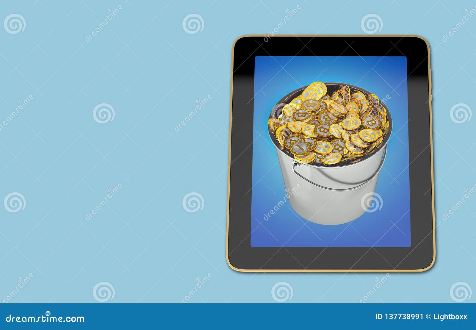 Generic Tablet Displaying a Bucket of Bitcoins Stock Illustration ...