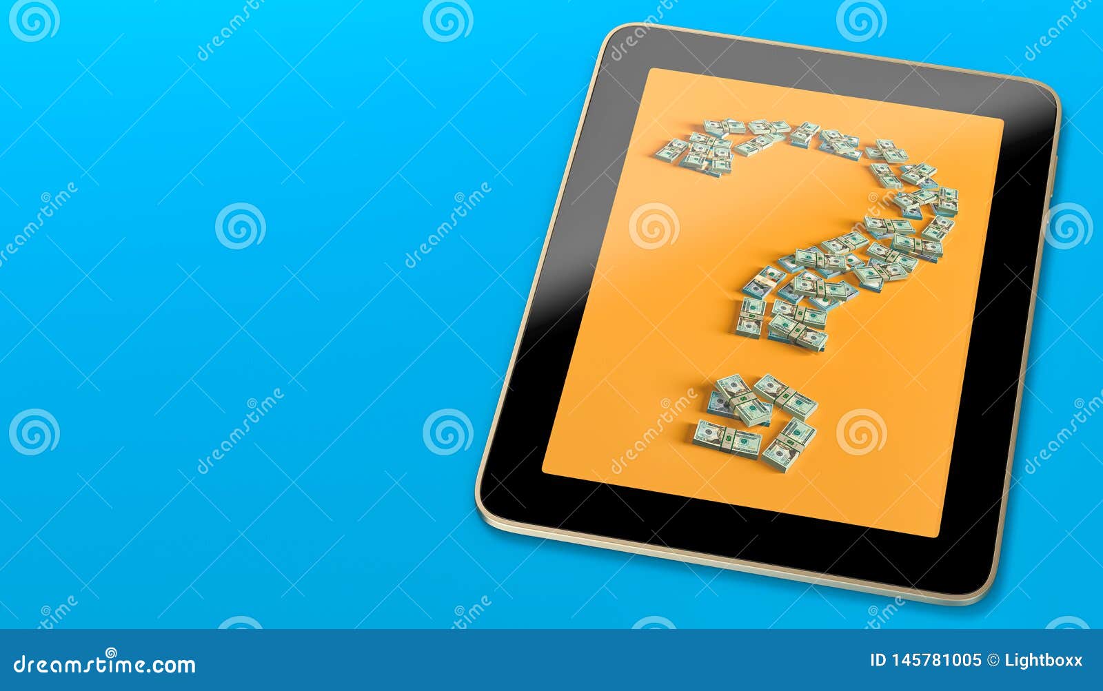 Generic Tablet Displaying A Question Mark Made Fom Dollar Bills Stock ...