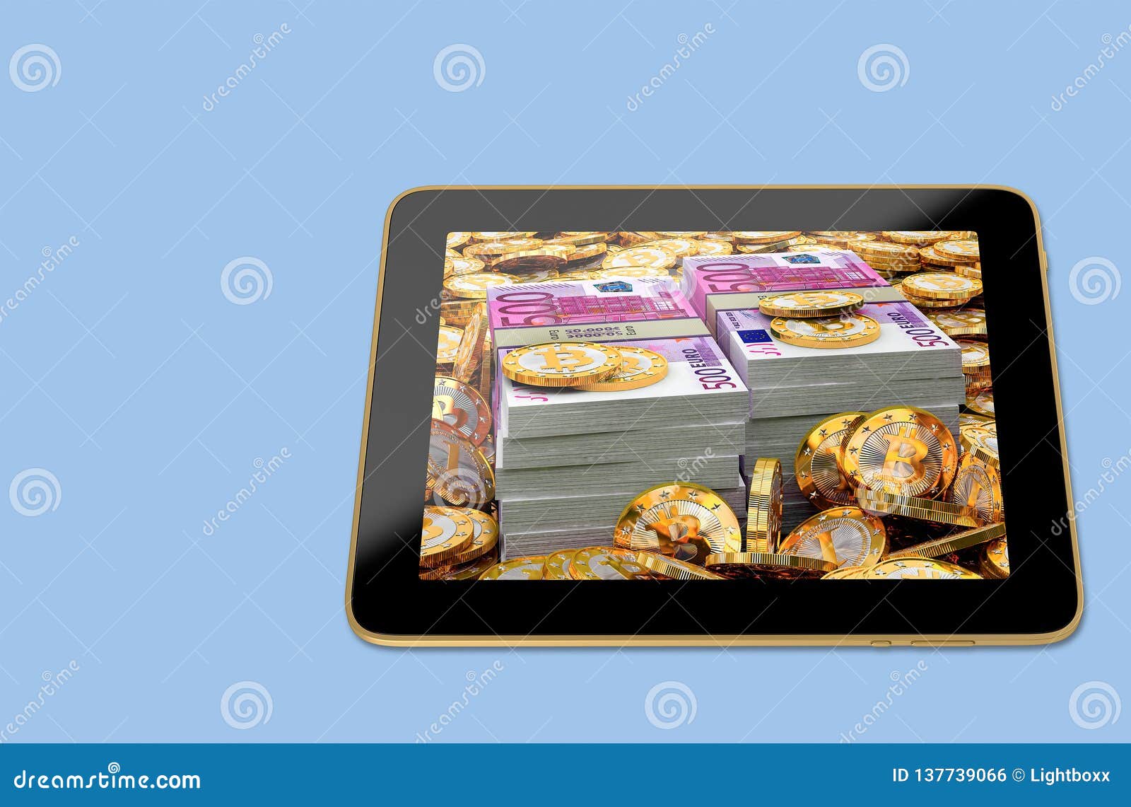 Generic Tablet with Stacks of Bitcoins on Screen Stock Photo - Image of ...