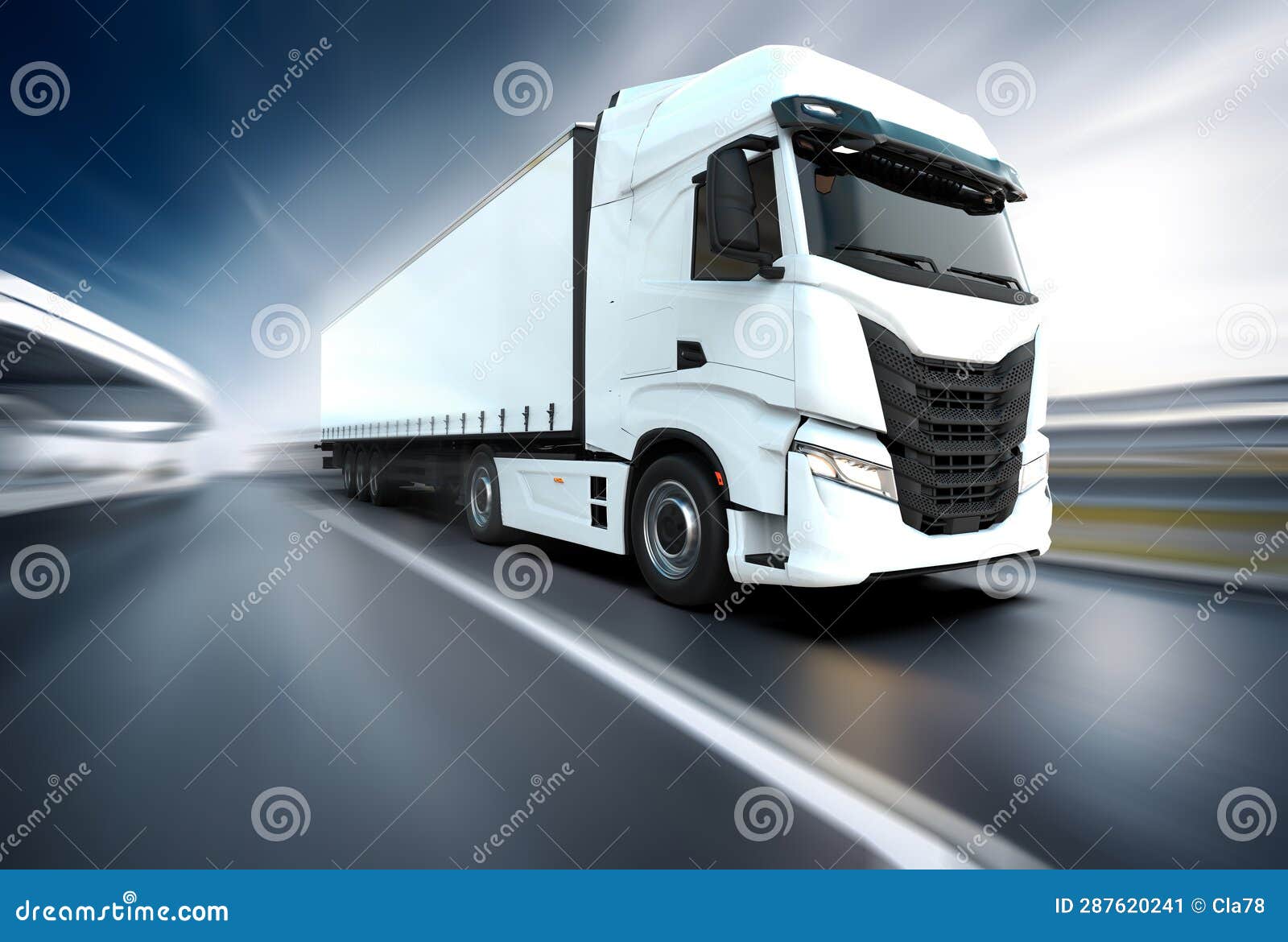 Generic and Unbranded White Truck Speed Driving at Daytime, 3D ...