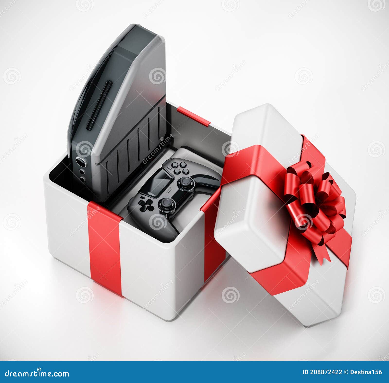 Generic Video Game Console and Controller Inside Giftbox. 3D ...