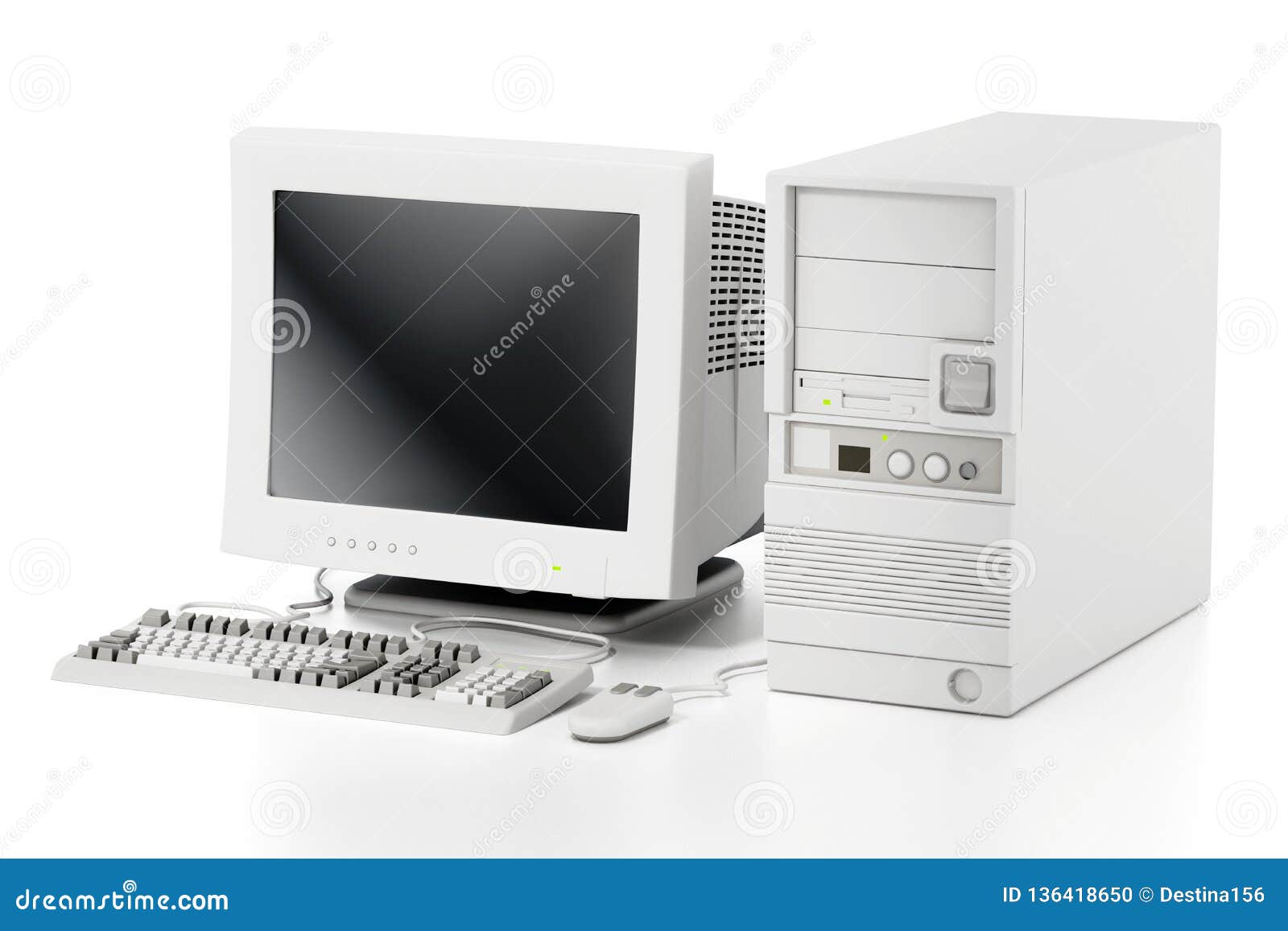 Generic Vintage 90`s Style Computer Isolated on White. 3D Illustration ...