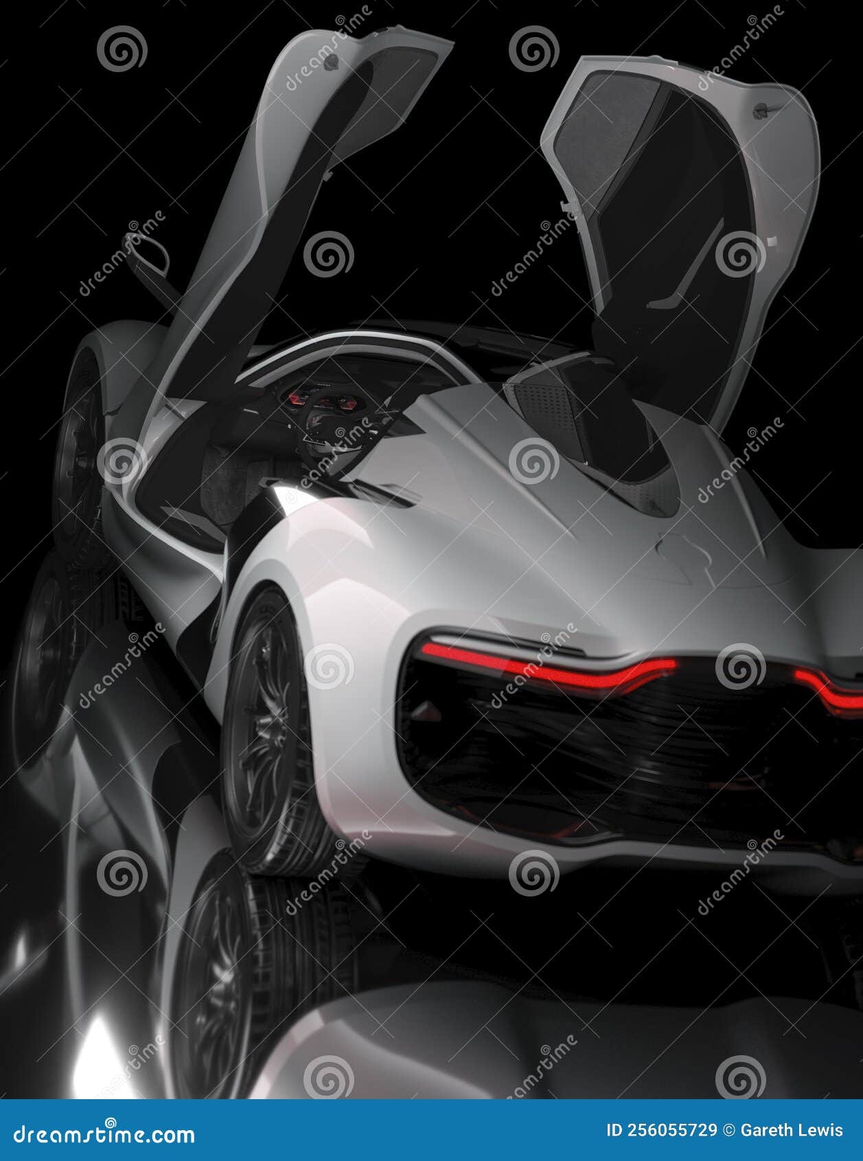 White Generic Sports Car with Open Doors 3d Render Stock Illustration ...